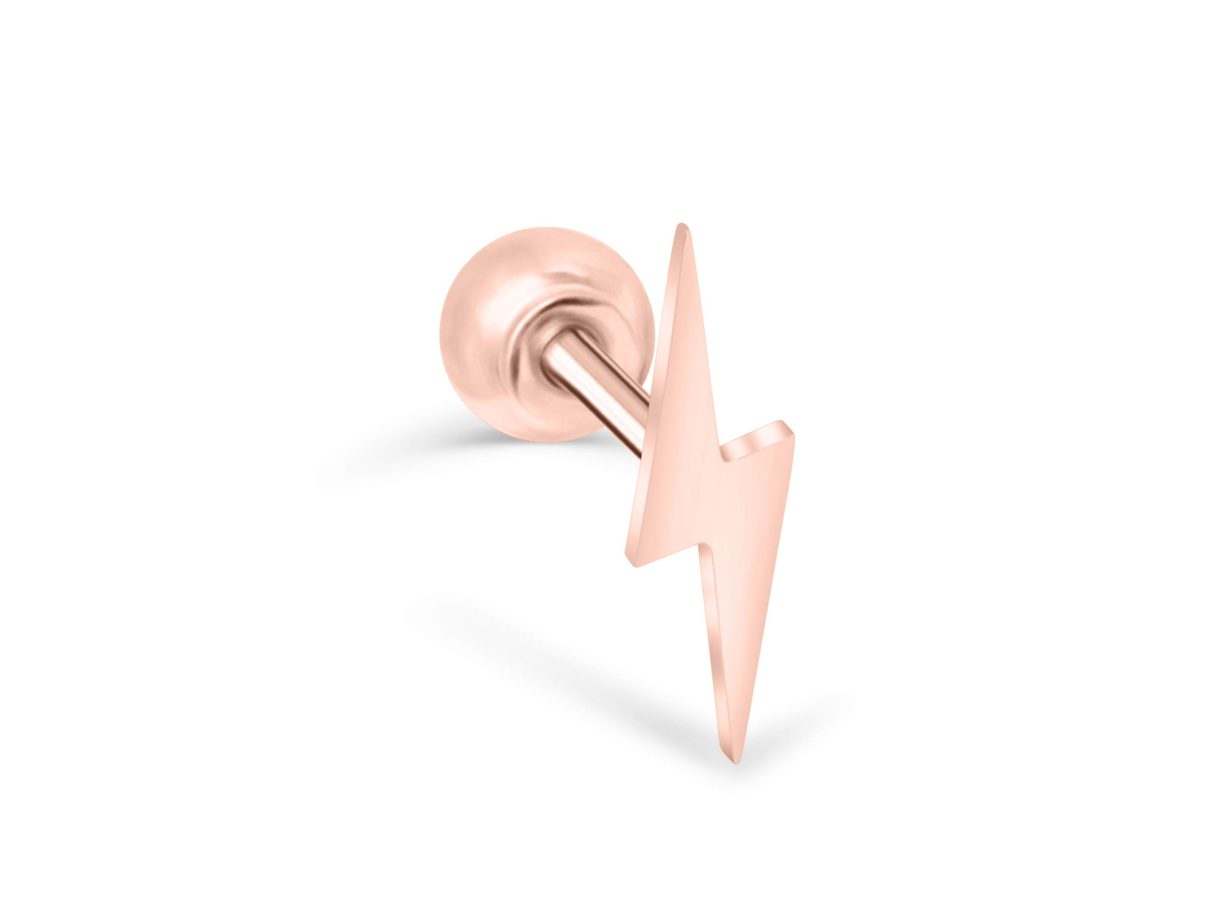 ONDAISY 14K Solid Rosegold Jewelry Flash Thunder Lightning Bolt Ear Stud Post Ball Earring Piercing For Women Sensitive Ears