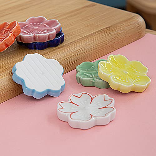 YAIKOAI Set of 7 Cherry Blossom Ceramic Chopsticks Rest Rack Forks Dinner Spoons Knives Stand Holder for Party Home Restaurant Dinnerware