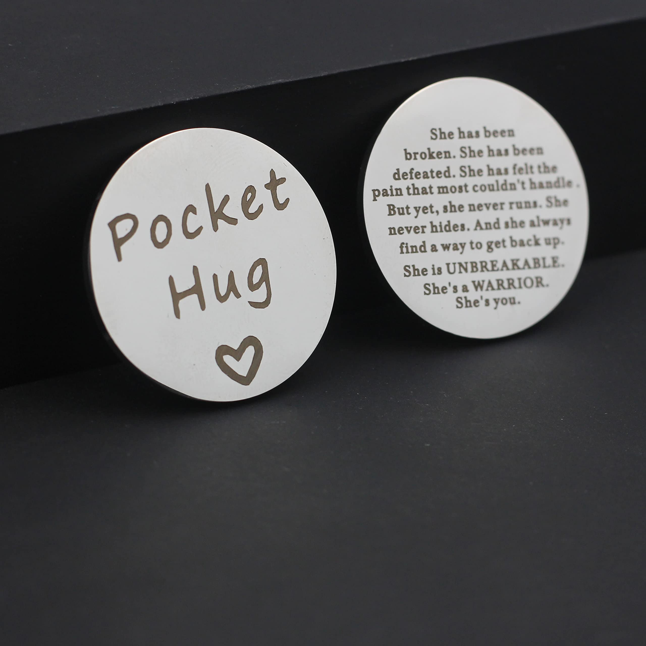 Warrior Pocket Hug token Survivor Keychain Motivational Quote Keychain Strength Gift (She's a WARRIOR. She's you.)