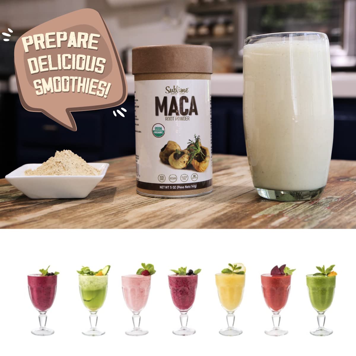 Sublime Maca Organic Superfood Powder, No Added Sugar, 5oz Each