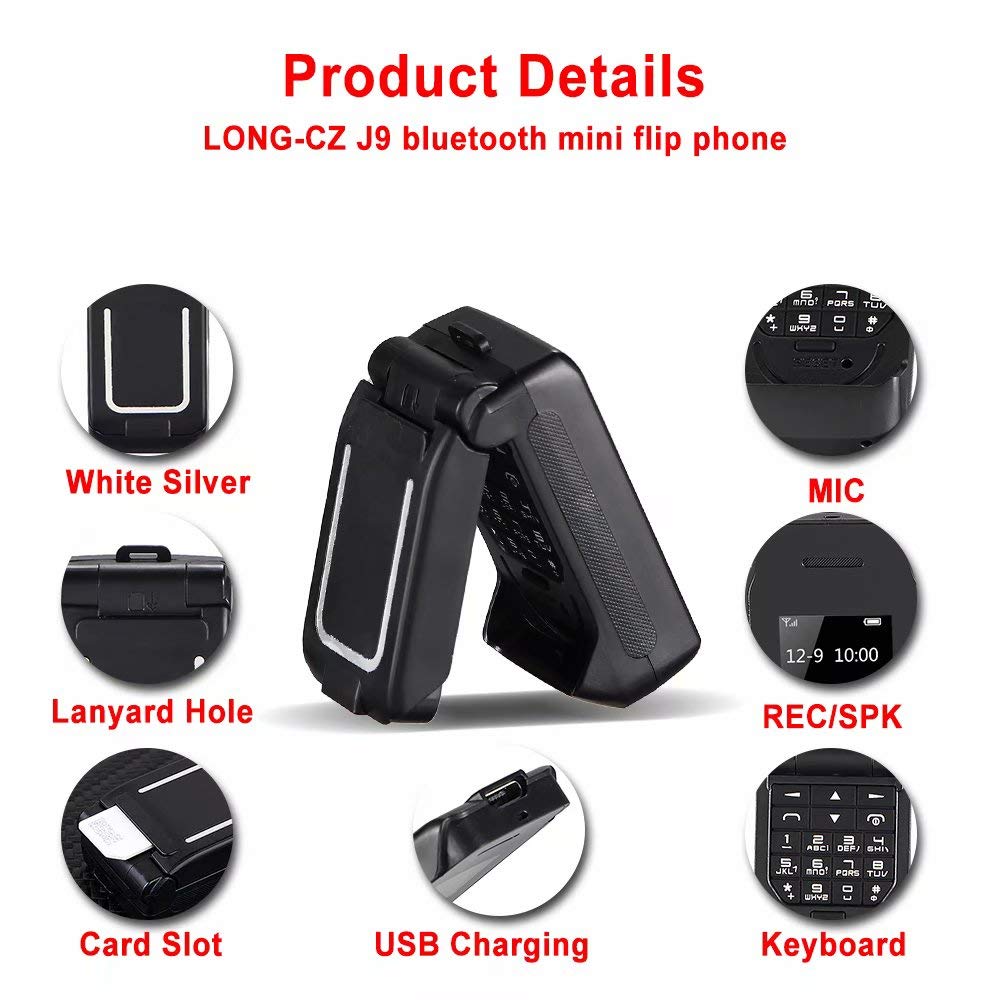 Paddsun Unlocked Cellphone J9 Black World Mini Smallest Flip Mobile Phone Finger Size