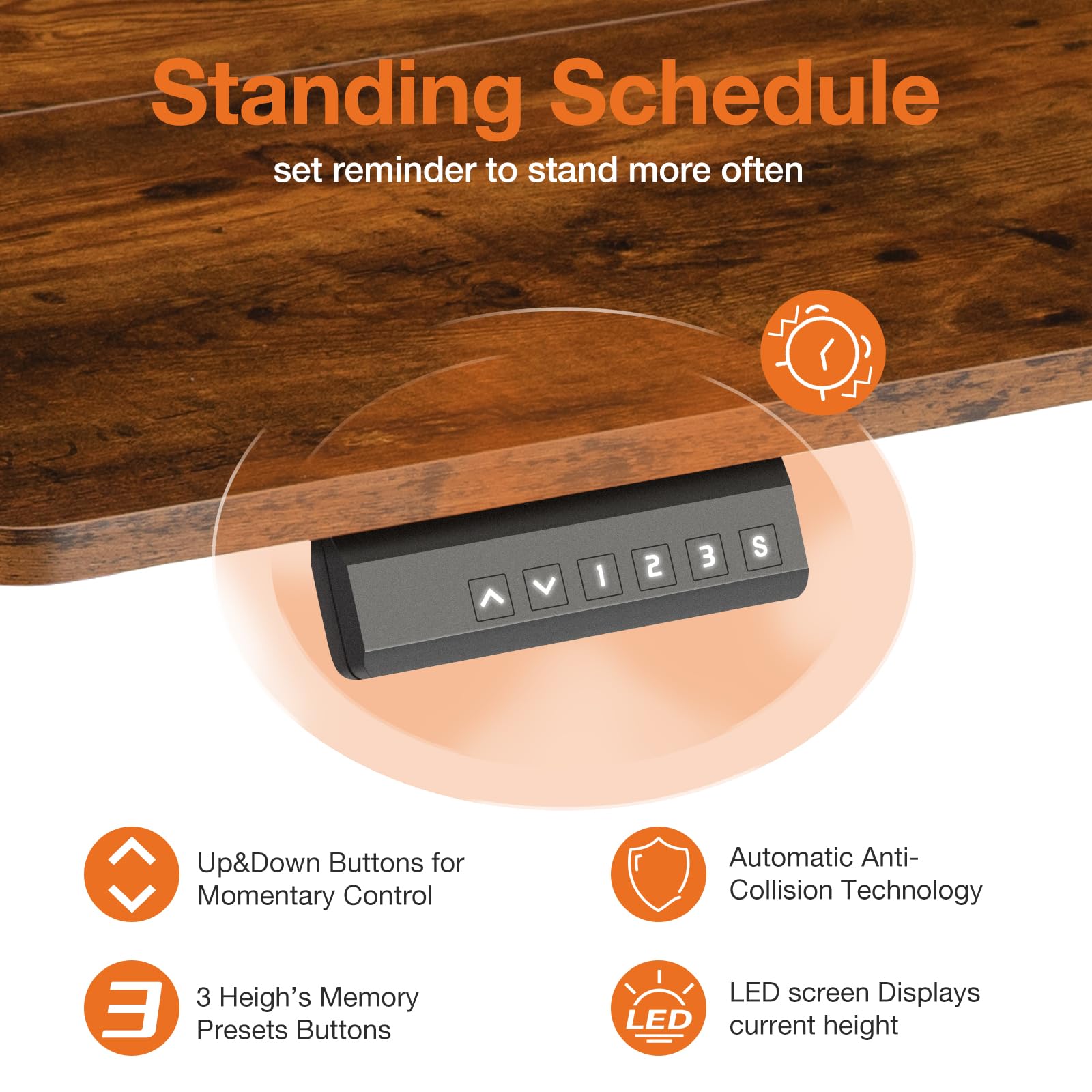 NEWBULIG Electric Height Adjustable Sit Stand Home Office Computer Desks with Drawer, 40 Inch, Rustic Top and Black Frame