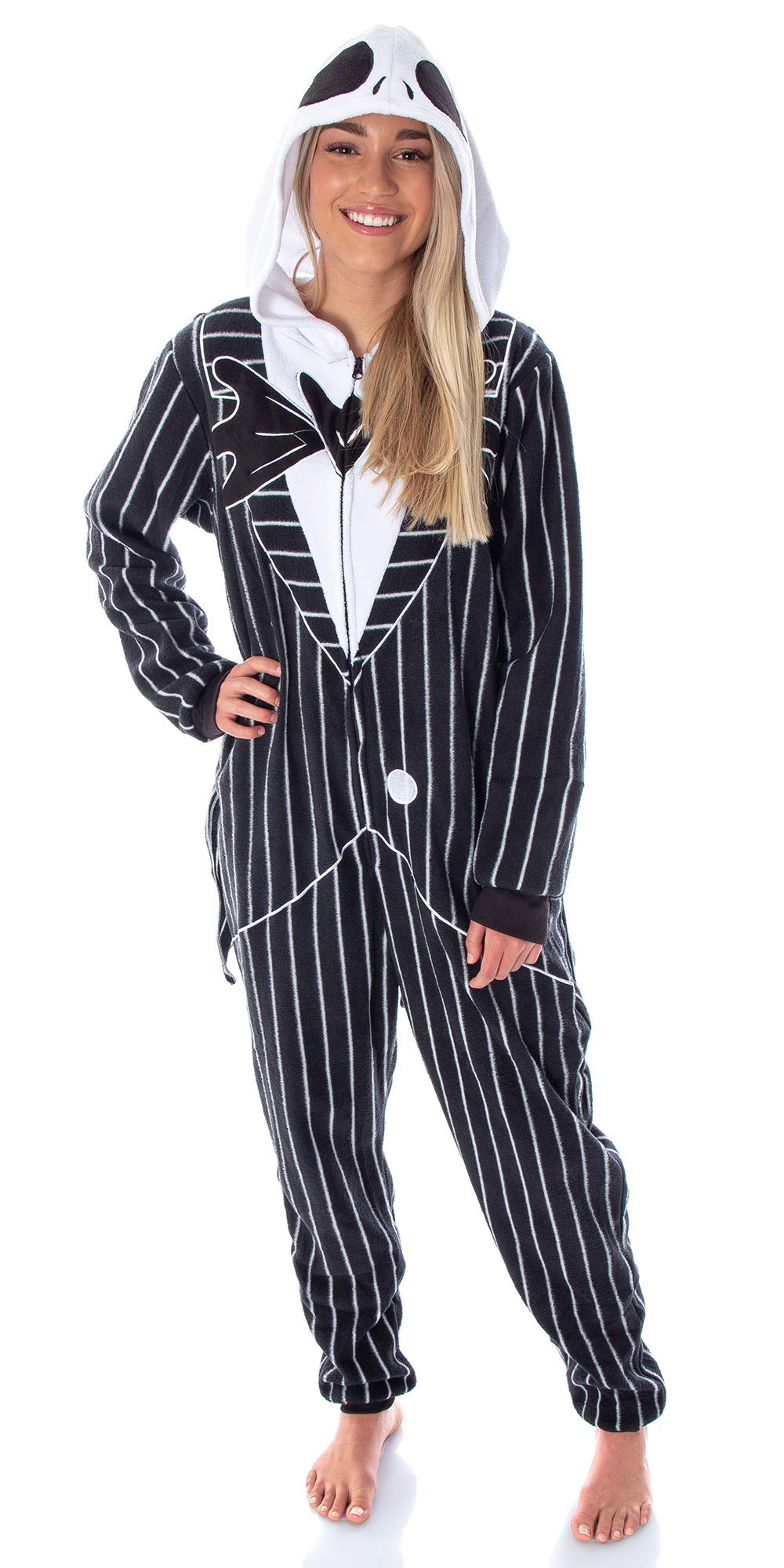 Nightmare Before Christmas Jack Skellington Costume Pinstripe Suit Pajama Outfit One-Piece Union Suit (Large) Black