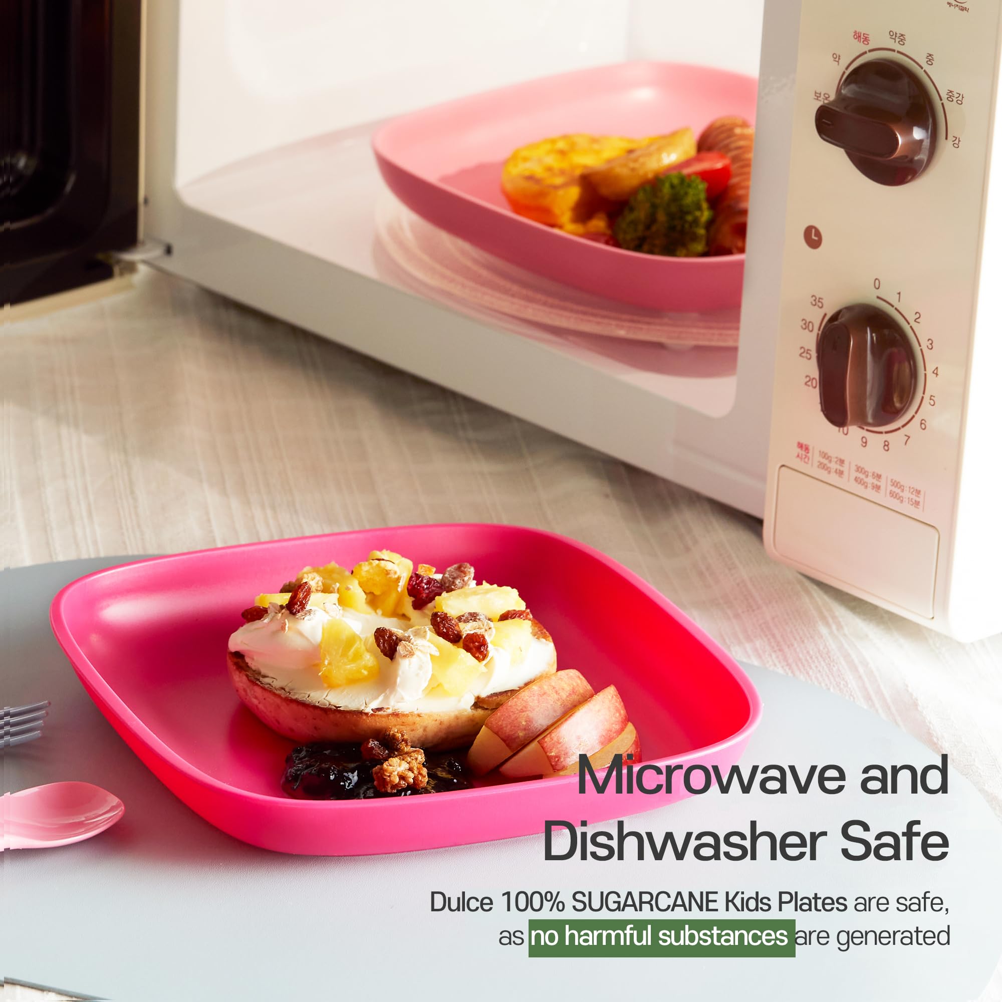 SUGARCANE Kids Plates 5Pack (7.9β) - Organic Dishes for Toddler to Big Kids - USDA Certified β Microwaves & Dishwasher Safe β BPA Free, Unbreakable, Reusable - Multi