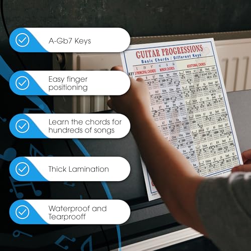 Mini Guitar Chord Chart Poster - Laminated Guitar Progressions Chord Poster for Beginners and Musicians - Guitar Chord Trainer - Acoustic Guitar Accessories - 8.5" x 11" - Walrus Productions