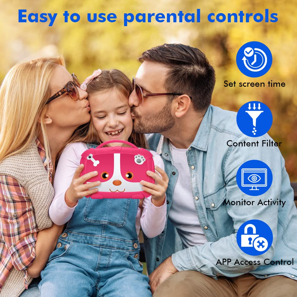 Padgene Kids Tablet 7 Inch,Android 9.0 Parental Control Kids Mode Pre-Installed WiFi Tablet Learning Games Camera IPS HD Display 1 GB+16GB with Kid-Proof Case (7 Inch, Pink)