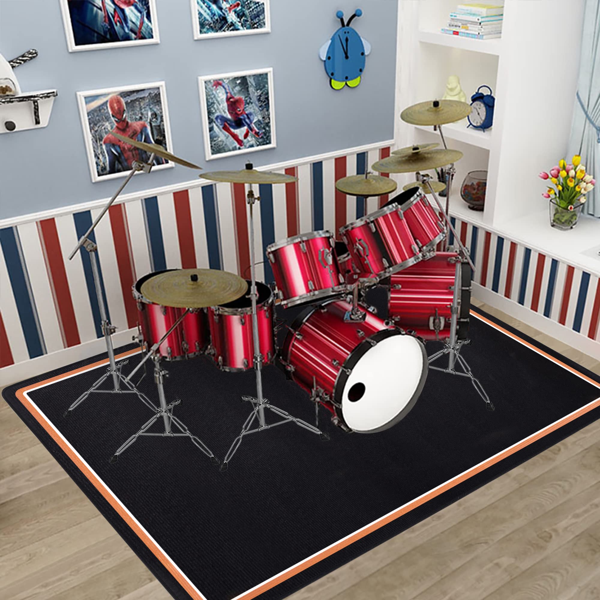 TORIBIO Drum Rug, 6 Ft x 5 Ft Drum Mat Drum Carpet Music Rug with Non-Slip Grip Bottom, Soundproof Rug Pads Electrical Drum Carpet Drum Accessories for Drummers