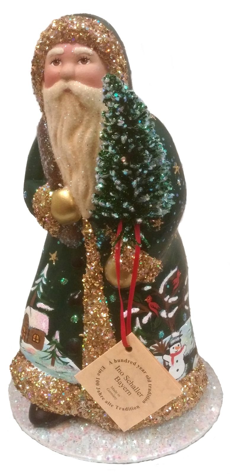 Pinnacle Peak Trading Company Ino Schaller Brunswick Green Winter Scene Walking Santa German Paper Mache