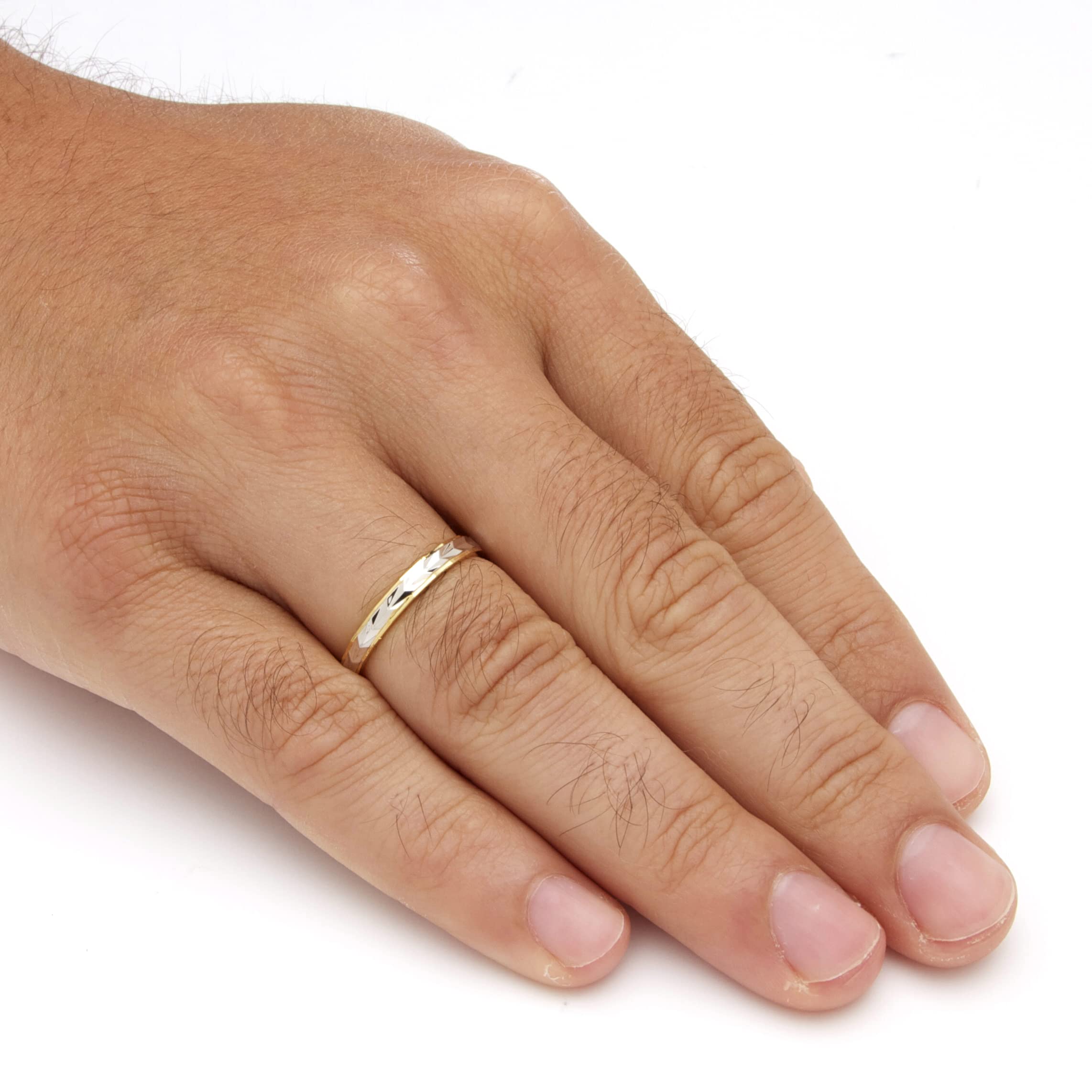 PalmBeach Yellow Gold-Plated Two Tone Textured Wedding Band Ring (3mm) Sizes 5-13 Size 6