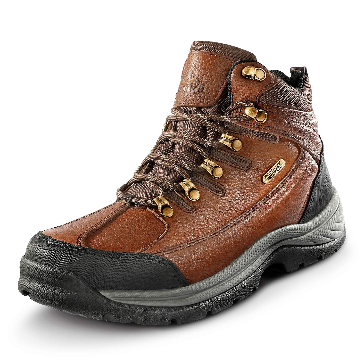 NORTIV 8 Mens Leather Waterproof Hiking Boots Mid Ankle Trekking Mountaineering Outdoor Boots Brown/Litchi, Size 9.5 M US Hiker