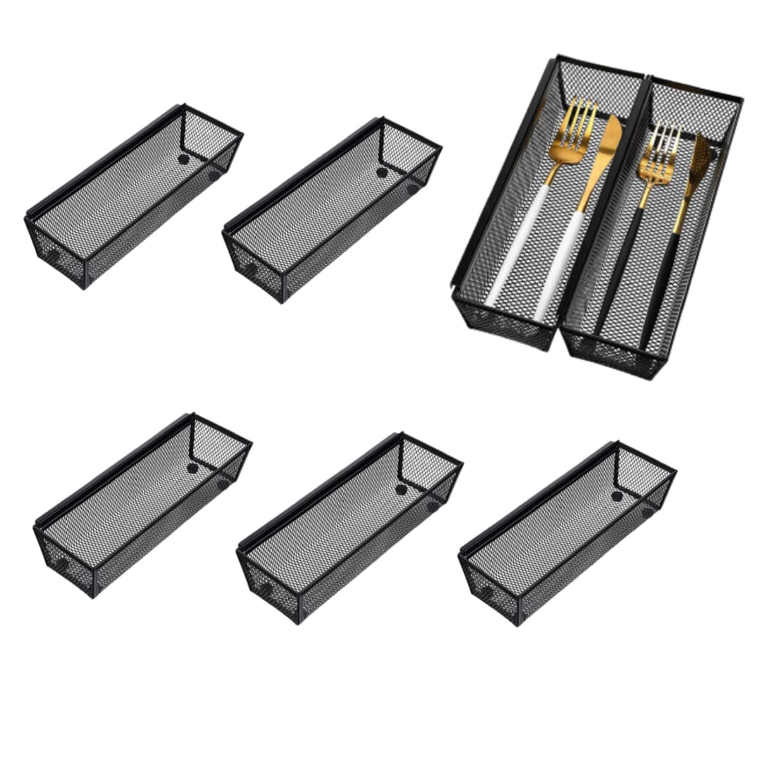 Sanzhi 6 pcs Mesh Silverware Tray Drawer Organizer, Metal mesh ware tray Utensil Mesh Drawer Organizer Storage Cutlery Tray Knives Fork for Kitchen Office Desktop