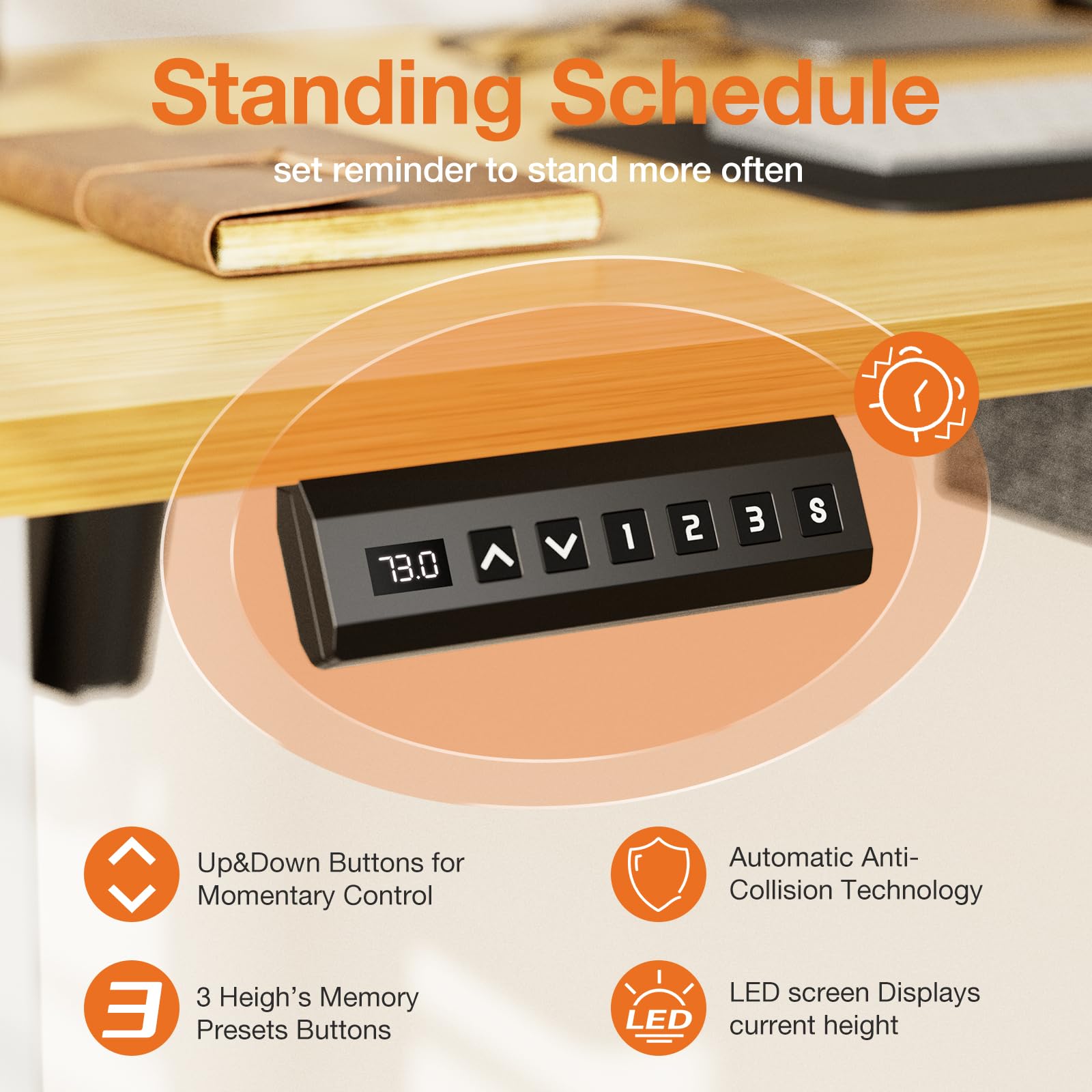 NEWBULIG Electric Height Adjustable Sit Stand Home Office Computer Desks with Drawer, 48 Inch, Oak Top and White Frame