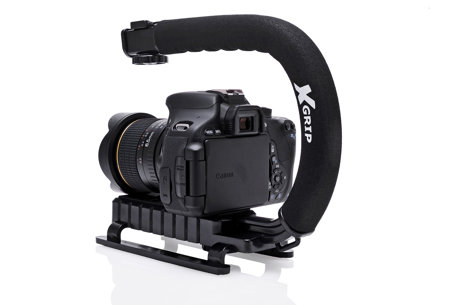 Opteka X-Grip Professional Camera/Camcorder Action Stabilizing Handle with Accessory Shoe for Flash, Mic, or Video Light (Black)