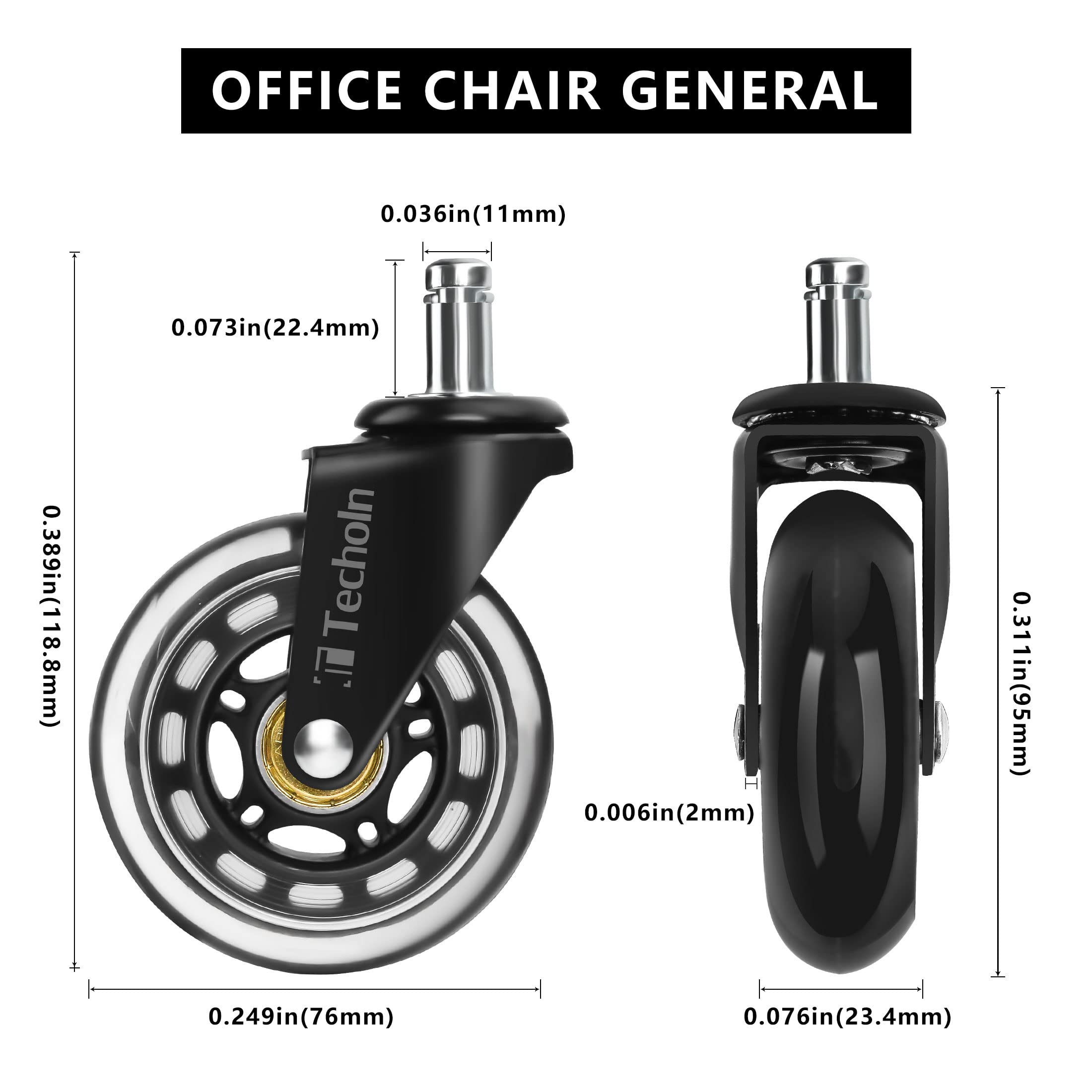 Office Chair Wheels, Techoln Set of 5 Heavy Duty Computer Chair Caster Wheels for Office Chairs Replacement