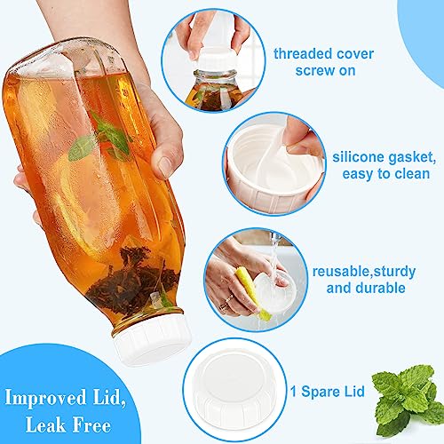 Milk Bottle with Dispenser Cap, 100% Airtight Heavy Duty Screw Lid. 2 Pack 32 Oz Reusable Glass Bottles with 3 Lids! Jug Pitcher, Buttermilk, Water, Juice Bottles w Cap, Syrup, Honey