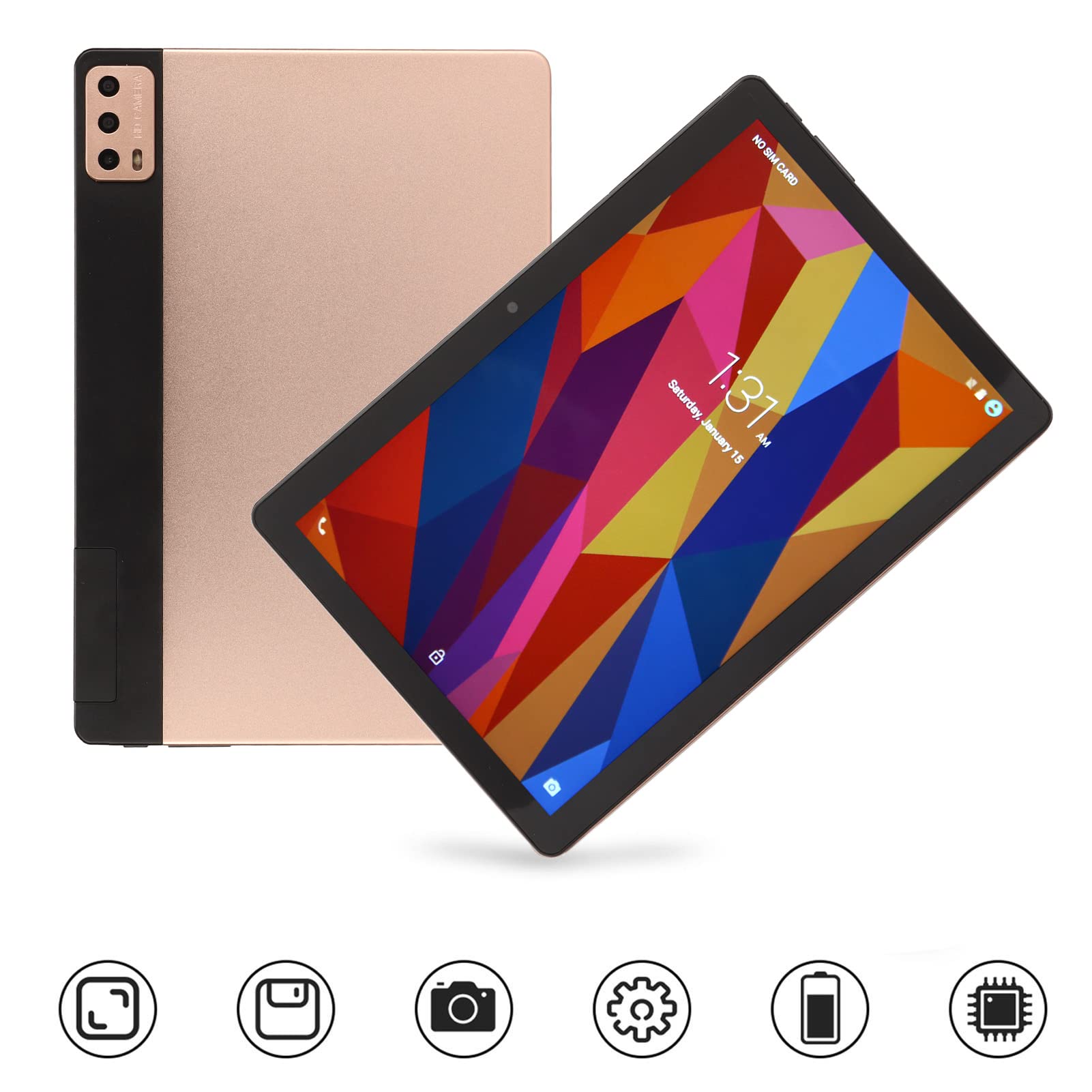 PUSOKEI 10 Inch Kids Tablet, 10 Tablets, 4G RAM 128G ROM, IPS HD Touchscreen, Octa Core, 5MP+8MP Dual Camera, 5G WiFi, 3G Network Call Tablet, 6000mAh Battery (Gold)