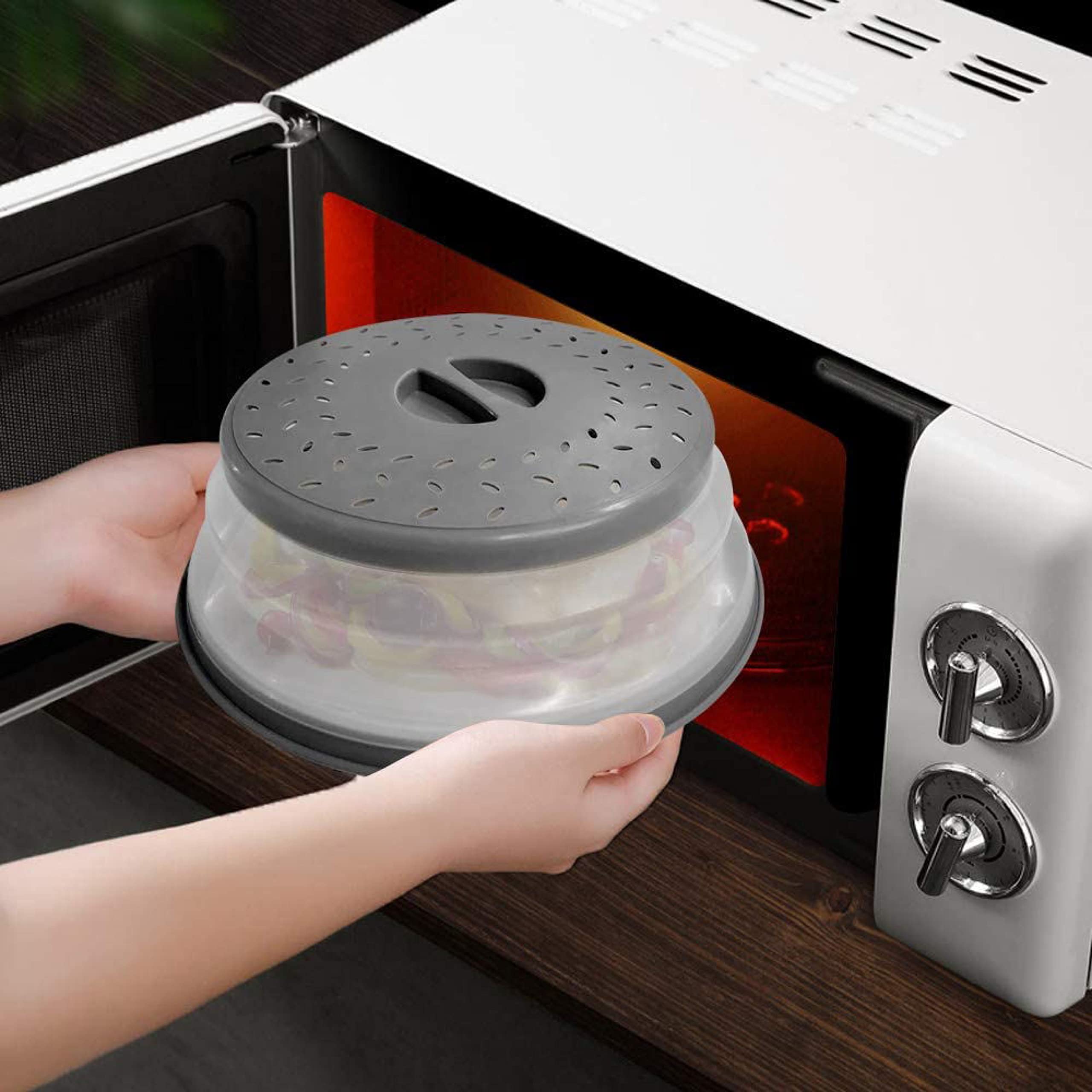 Wamba Vented Collapsible Microwave Splatter Proof Food Plate Cover With Easy Grip Handle Dishwasher-Safe, BPA-Free Silicone & Plastic, 10.5″ Round, (Red) X2