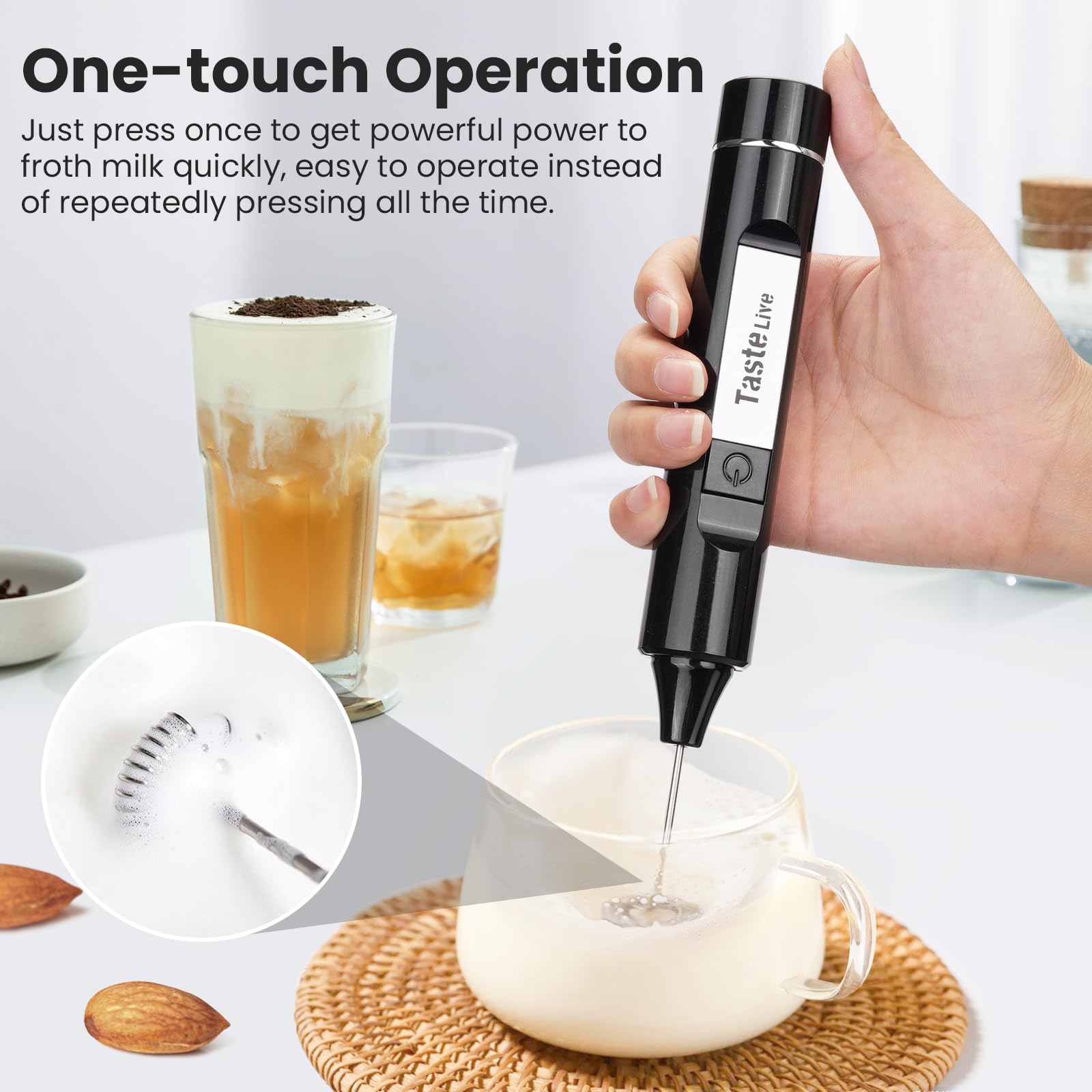 Milk Frother Handheld Electric Whisk Foam Maker Portable Milk Foamer for Coffee Latte,Hot Chocolate, Matcha,Milkshake (Black)