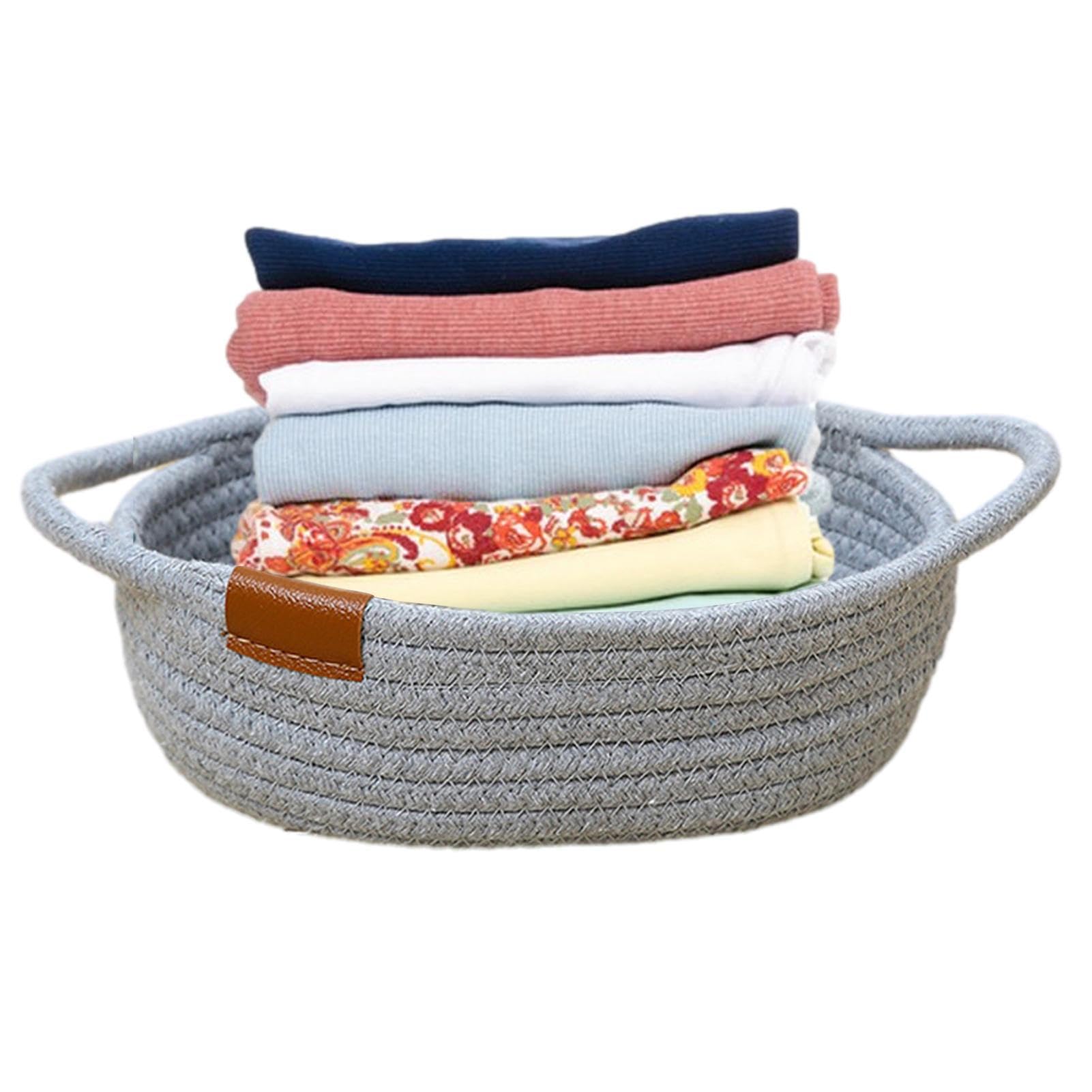 RIYES Rope Storage Baskets, Woven Basket Organizer Bins for Closet, Storage Basket Small Storage Containers, Cotton Rope Storage Basket, 8.6x6.3x2.7 Inch Woven Small Storage Bins with Handles