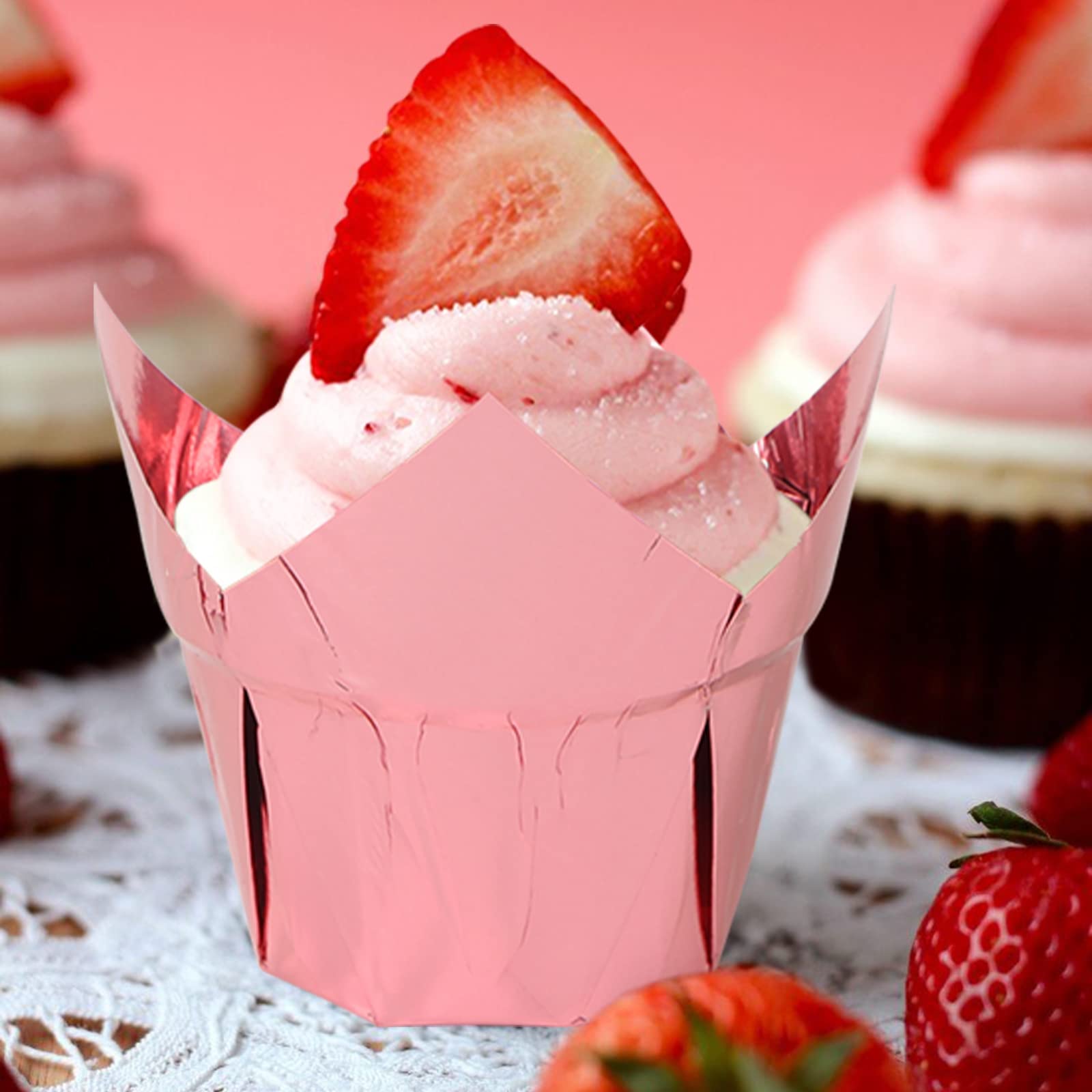 Webake Tulip Cupcake Liners, 100pcs Gold Muffin Liners Baking Cups, 3.5 Ounce Disposable Rose Gold Cupcake Cups, Jumbo Aluminum Foil Cupcake Wrappers for Party, Wedding, Birthday, Christmas