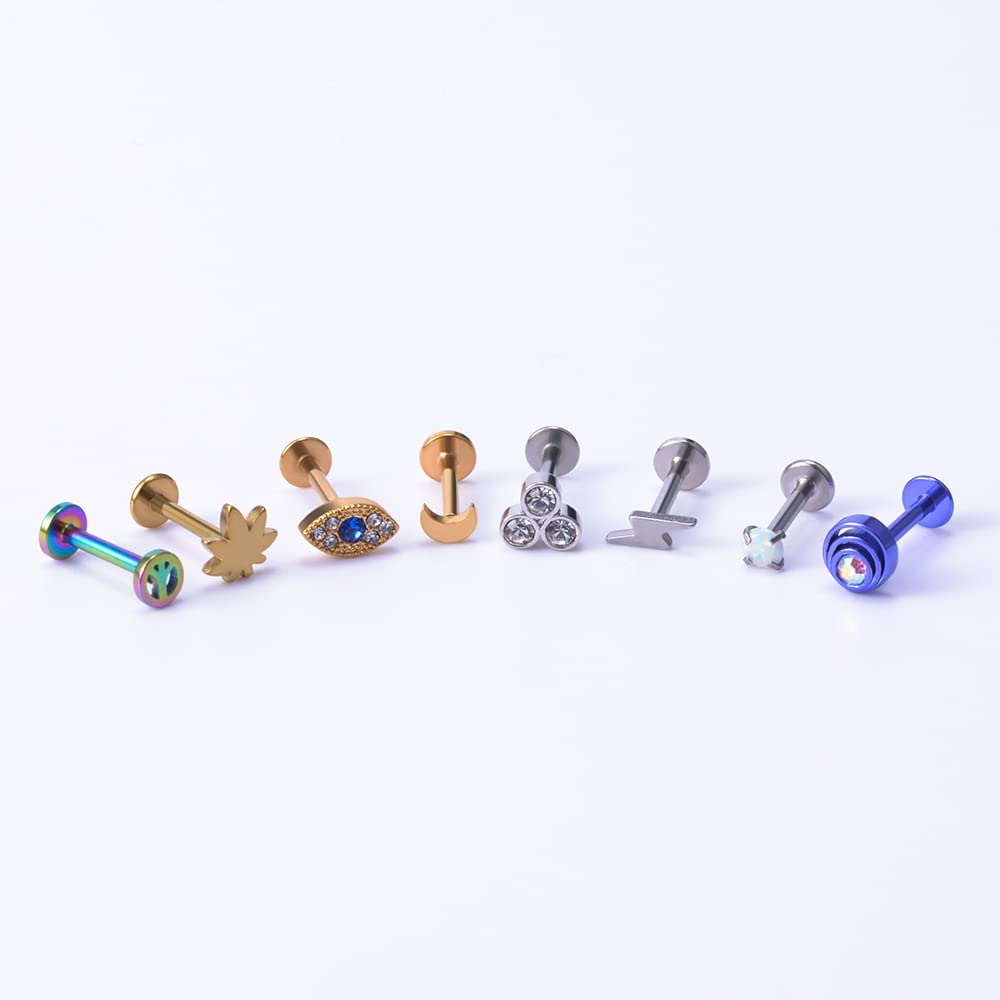 WASOLIE 8PCS 12G Stainless Steel Lip Studs Labret Tragus Helix Earrings Piercing Jewelry