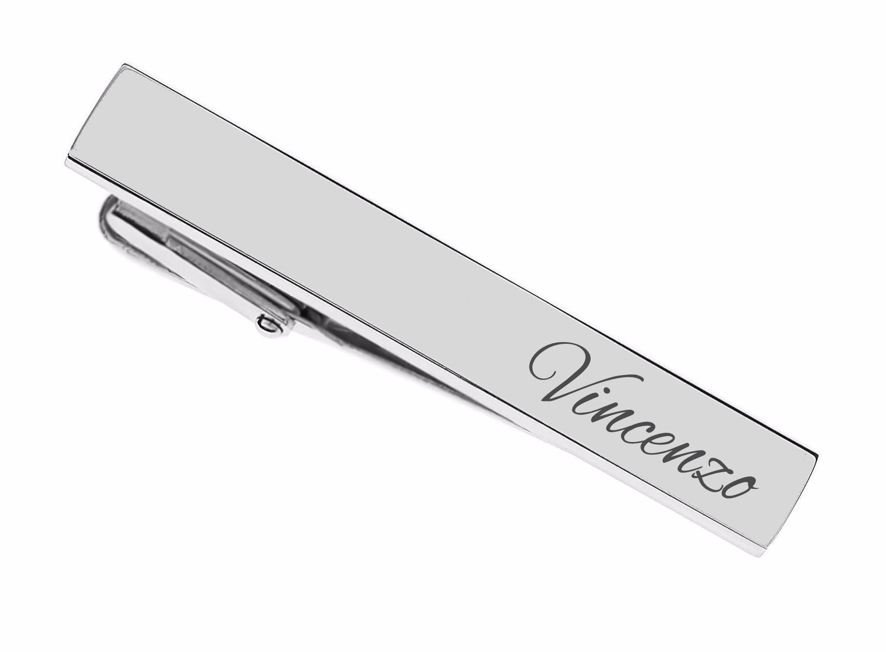 Personalized Hand Polished Silver Stainless Steel Tie Clip Custom Engraved Free - Ships from USA