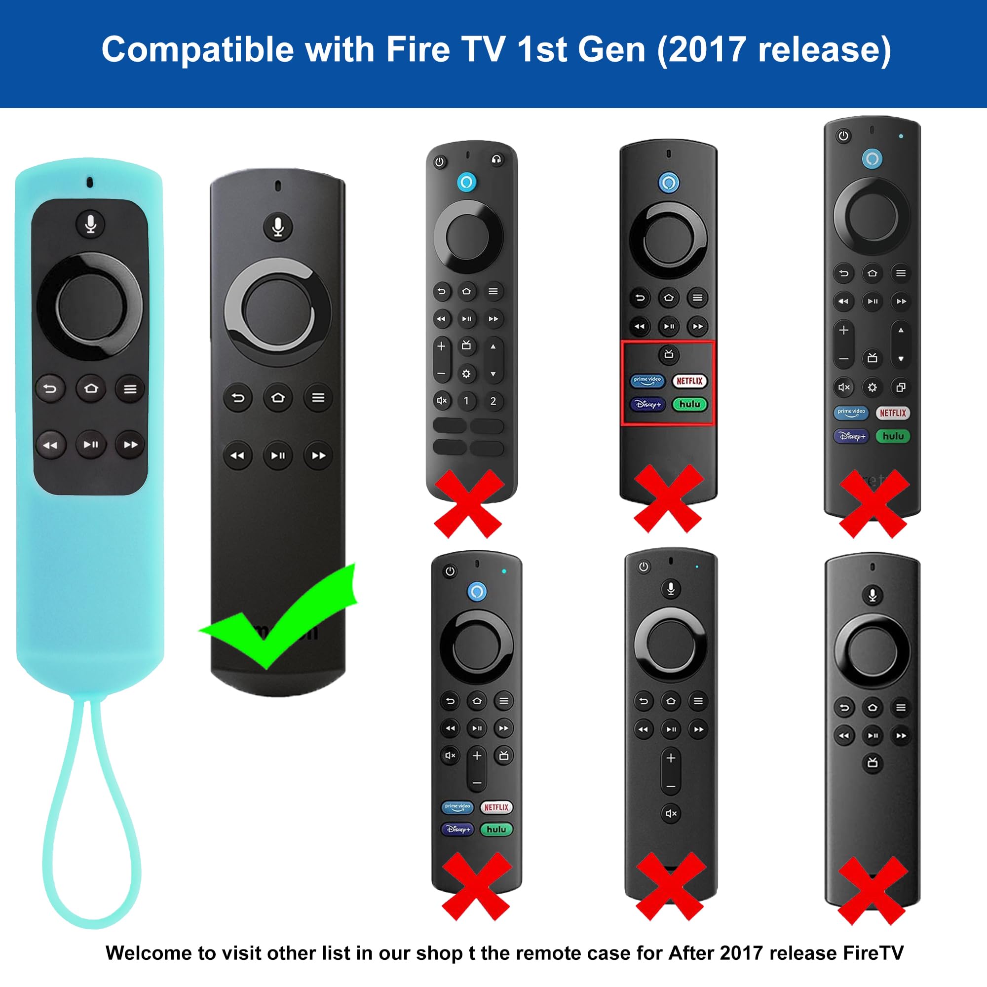TOKERSE 2 Pack Glow FireStick Remote Cover 1st Gen, Silicone Protective Sleeve Case Cover Compatible with Fire TV (2017 Edition) (2nd Gen) / Fire TV Stick 1st Gen Remote Glow in The Dark - Blue Green