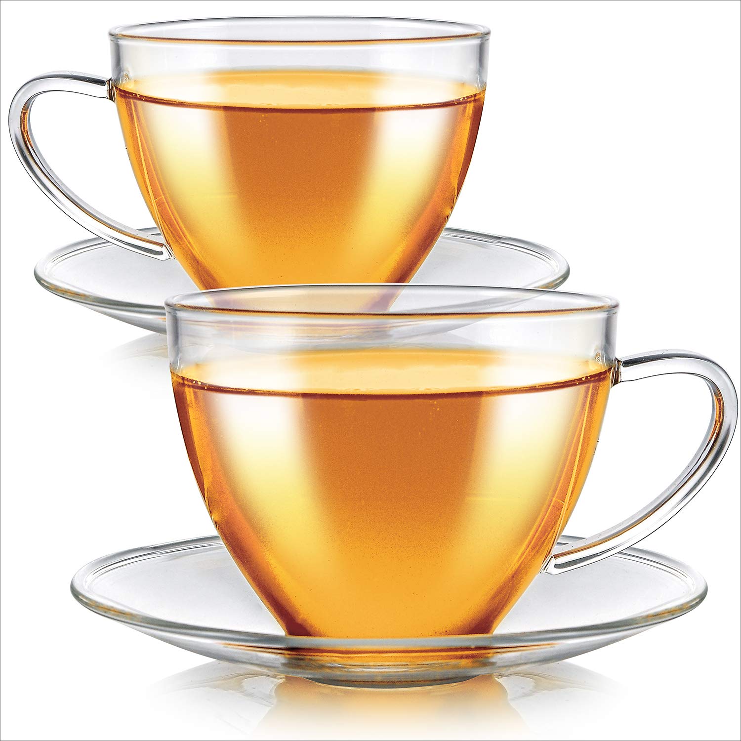 Teabloom Royal Teacup and Saucer Set 2-Pack – Medium Teacup Size – 8 OZ/ 240 ML Capacity – Crystal Clear Classic Design – Premium Borosilicate Glass – Stain-free and Heat Resistant