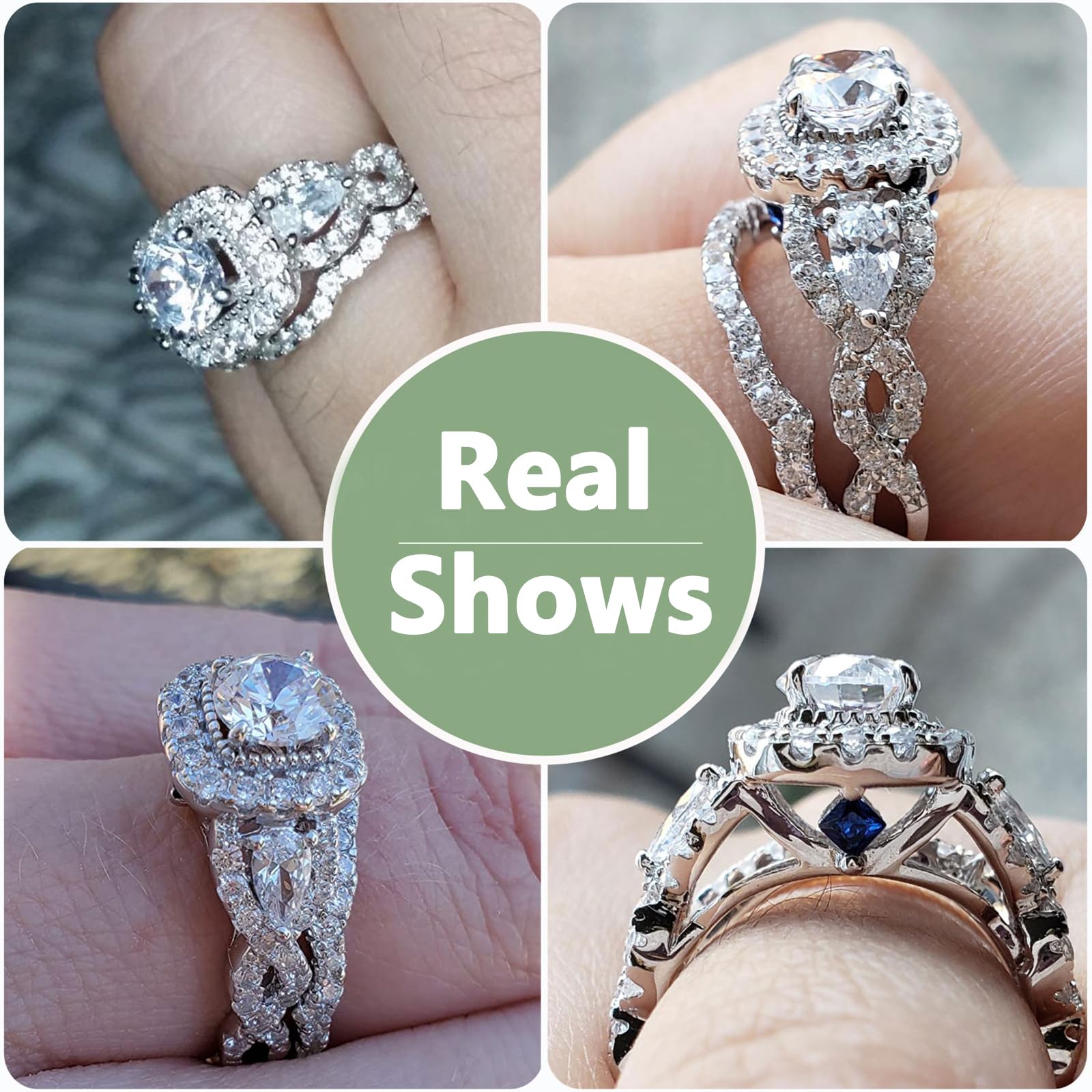 Newshe Engagement Wedding Ring Set For Women 925 Sterling Silver 2.4ct Round Pear White Cz Size 3-13 (Brilliant Round Shape, 8)
