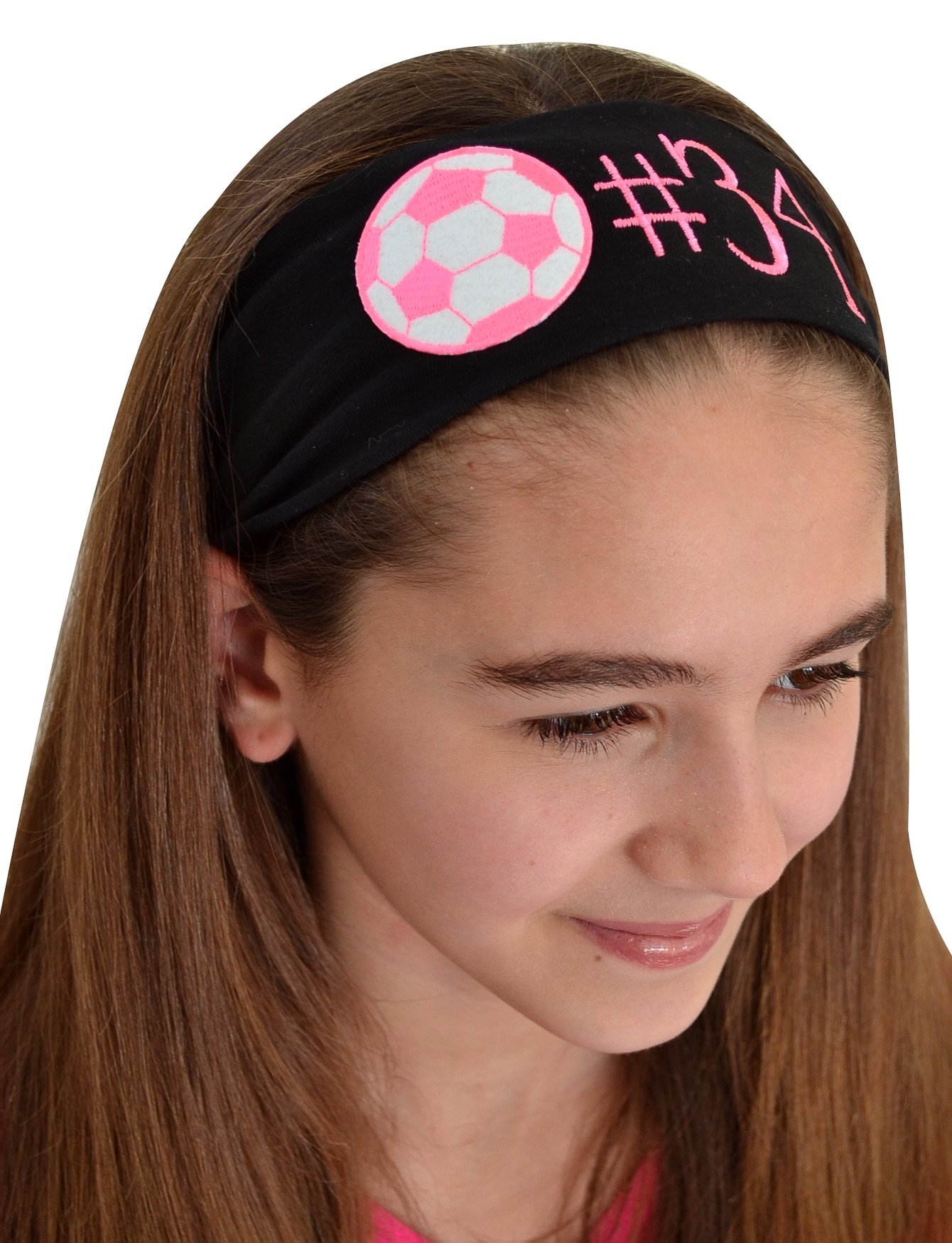 Personalized Monogrammed NEON Soccer Ball Patch Cotton Stretch Headband (NEON YELLOW)