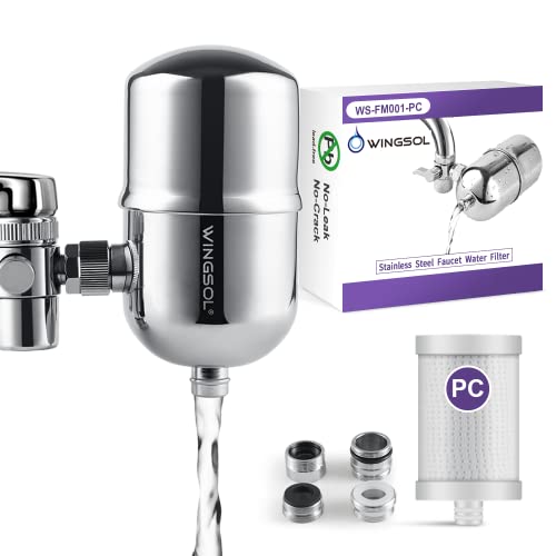 WINGSOL Faucet Filter Improve Taste Multi-Stage Filter 304 Stainless Steel NSF/ANSI 42, 200-Gallon 1”m Filtration Reduce Contaminants, Lead-Free Faucet Water Filter, Faucet Water Filtration System