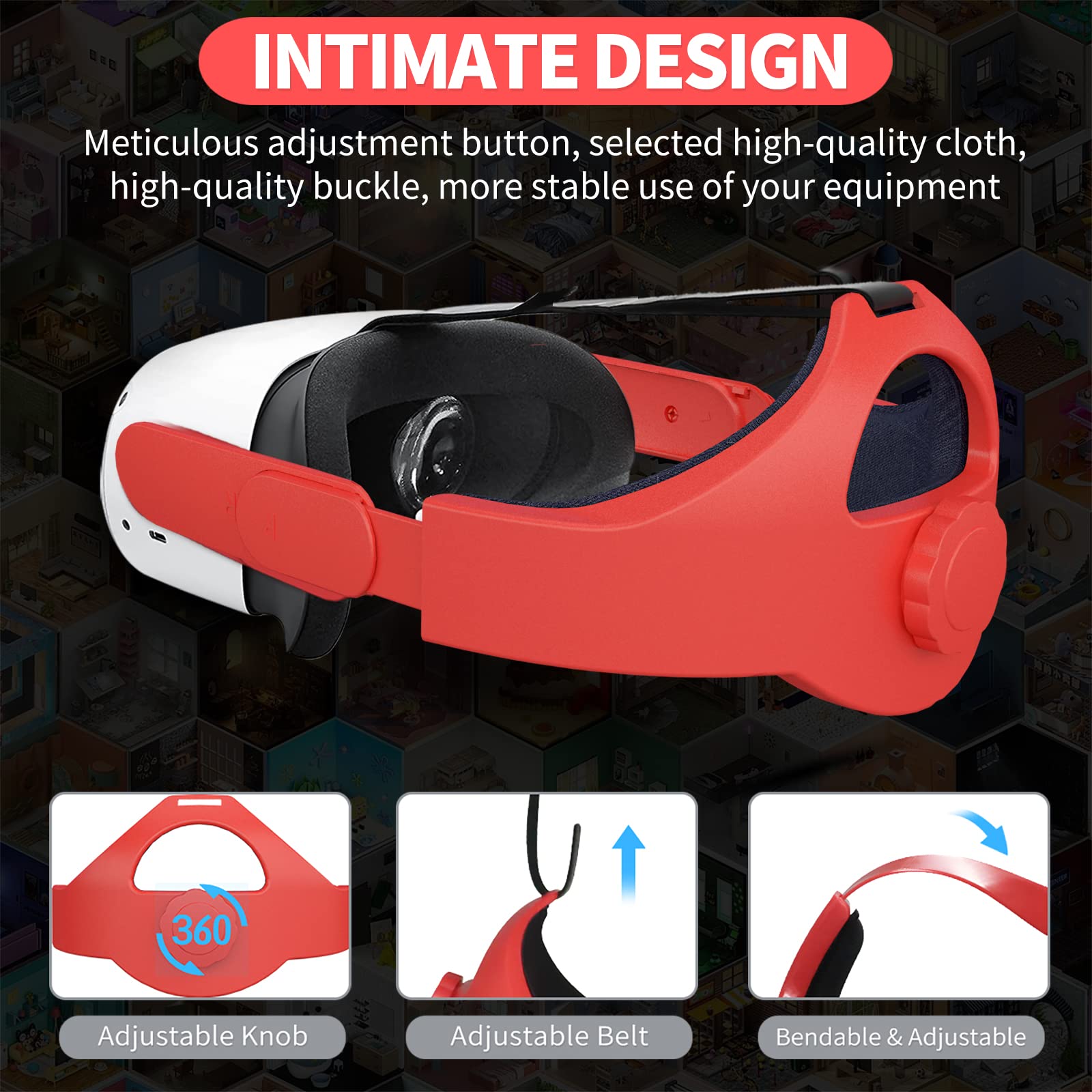 SUIHUOJI for VR Oculus Quest 2 Accessories 5 in 1 Replacement Head Strap Elite Kits Protective Lens Cover Sweatproof/Silicone Face Pad Cover/Controller Grips Cover for Quest 2 Headset (Red)