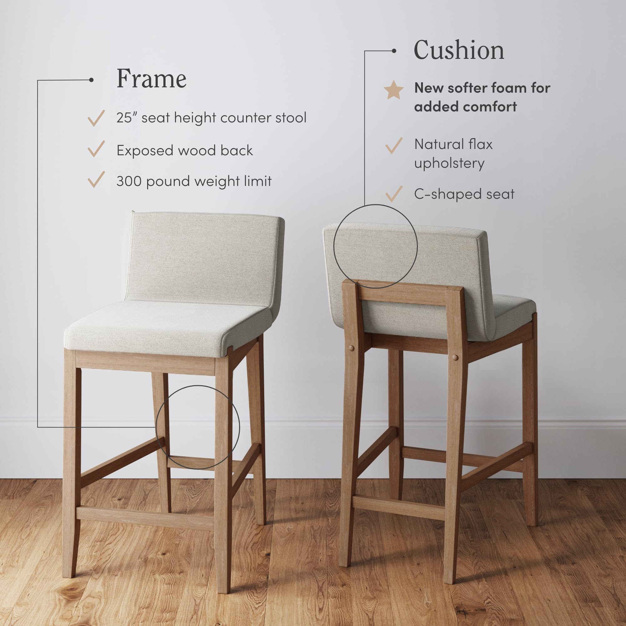Nathan James Gracie Modern Dining Chair, Upholstered Accent Dining Chair, Natural Flax/Light Brown, Set of 4
