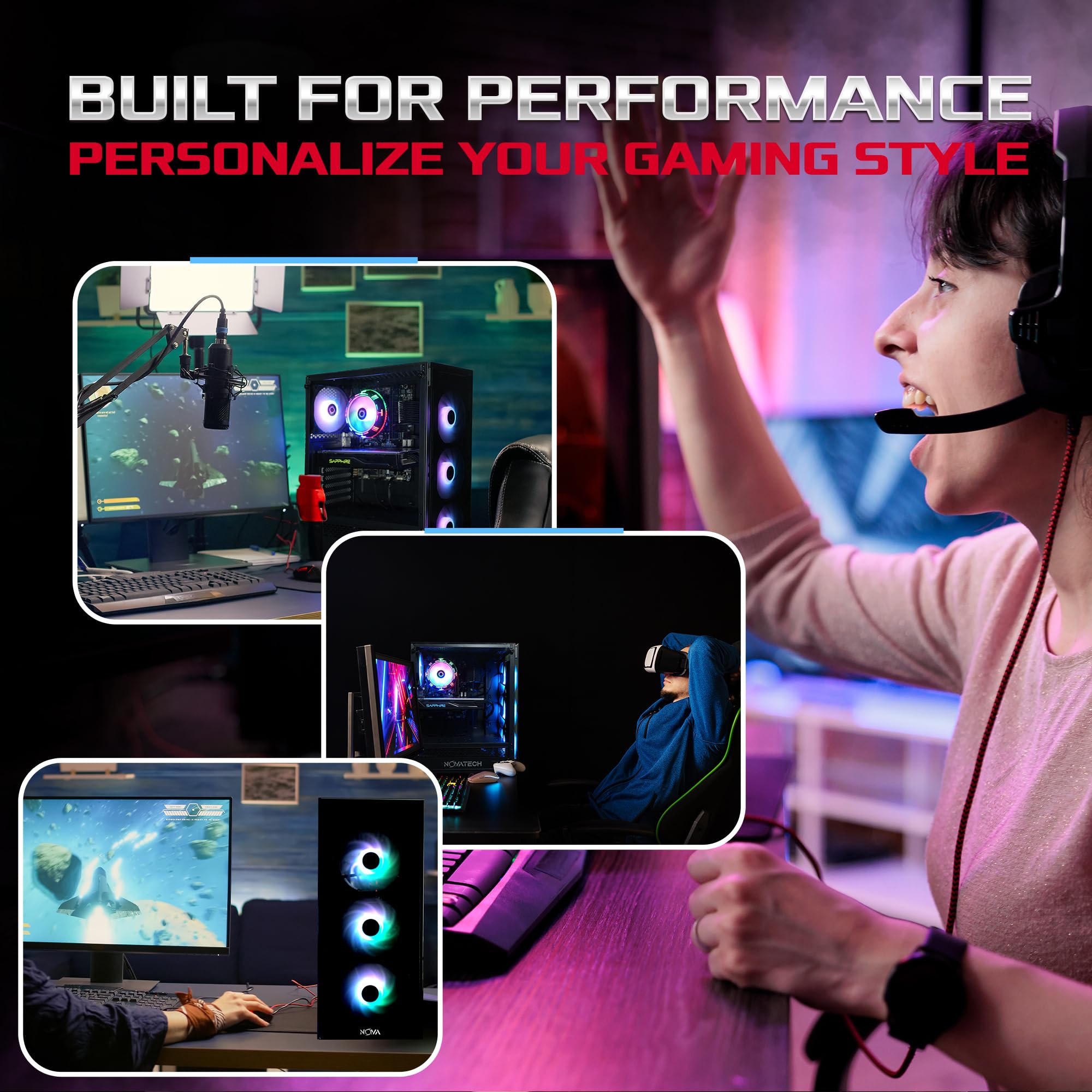 NOVATECH Gaming Desktop PC,Intel Core i5 3.3-3.7 GHz,Radeon RX 570 8GB GDDR5,16G RAM,512G SSD,WiFi,RGB Fanx4, W10P64, Gaming Desktop Computer