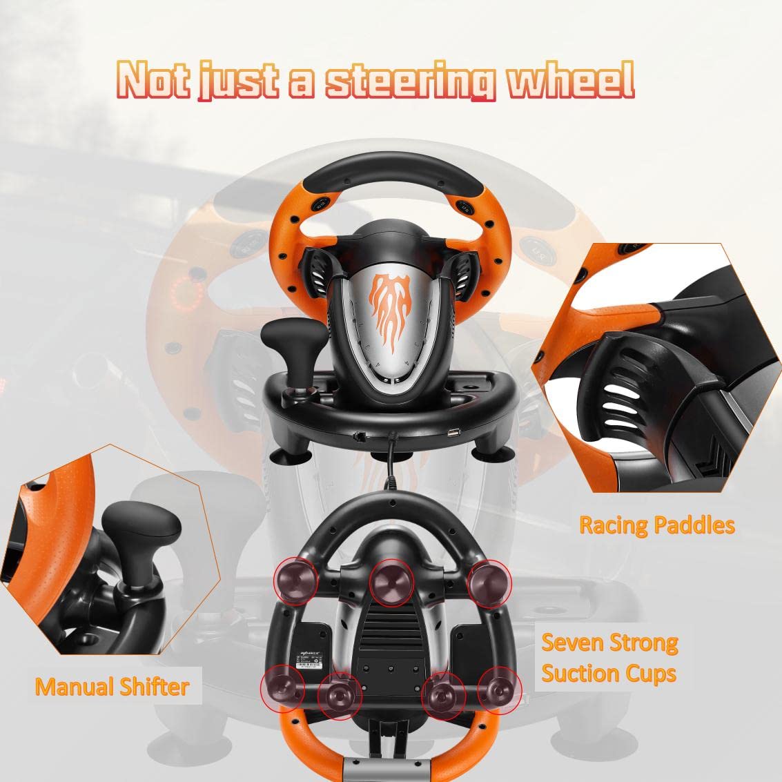 PXN V3II PC Racing Wheel, 180 Degree Universal Usb Car Sim Race Steering Wheel with Pedals and Shift Paddle Compatible with PS3, PS4, Xbox One,Xbox Series X/S,PC,Switch Orange (Christmas Gift Box)