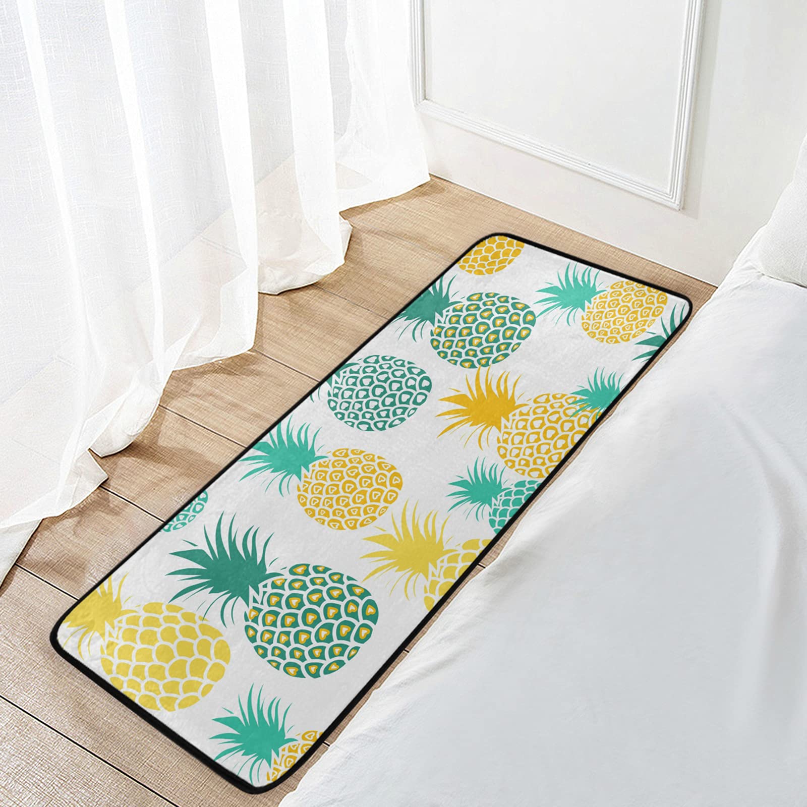 Pineapple Kitchen Rugs Summer Yellow Blue Bath Runner Rug Non Slip Area Mat Rugs for Bathroom Indoor Carpet Doormat Floor Dirt Trapper Mats Shoes Scraper 39"x 20"