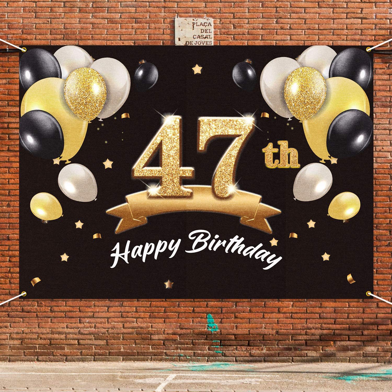 PAKBOOM Happy 47th Birthday Banner Backdrop - 47 Birthday Party Decorations Supplies for Men - Black Gold 4 x 6ft