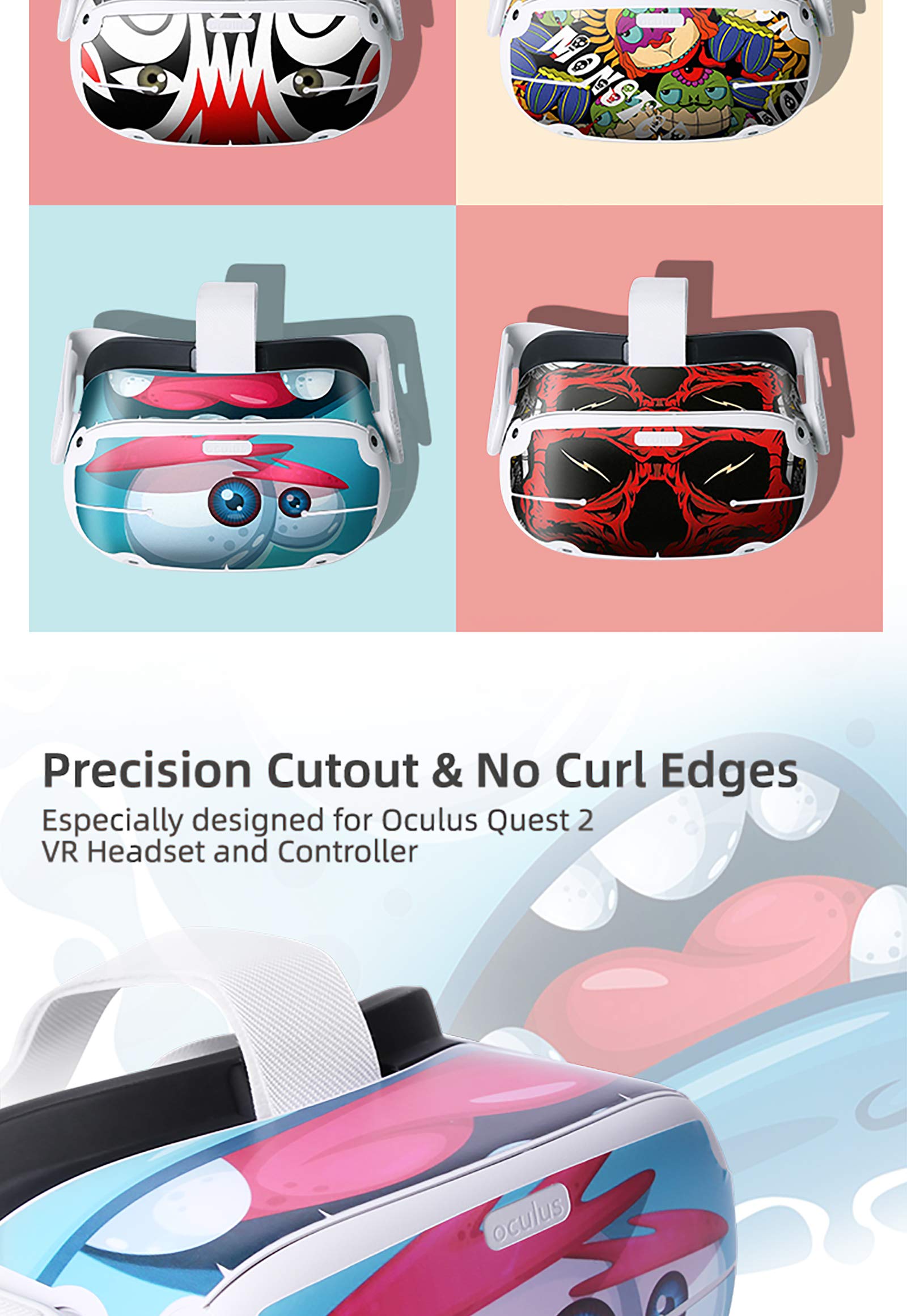 Skin Sticker for Oculus Quest 2 VR Headset Virtual Reality Cartoon Protetcive PVC Skin Decals for Quest 2 Controller Accessories (2-Kawaii Girl)