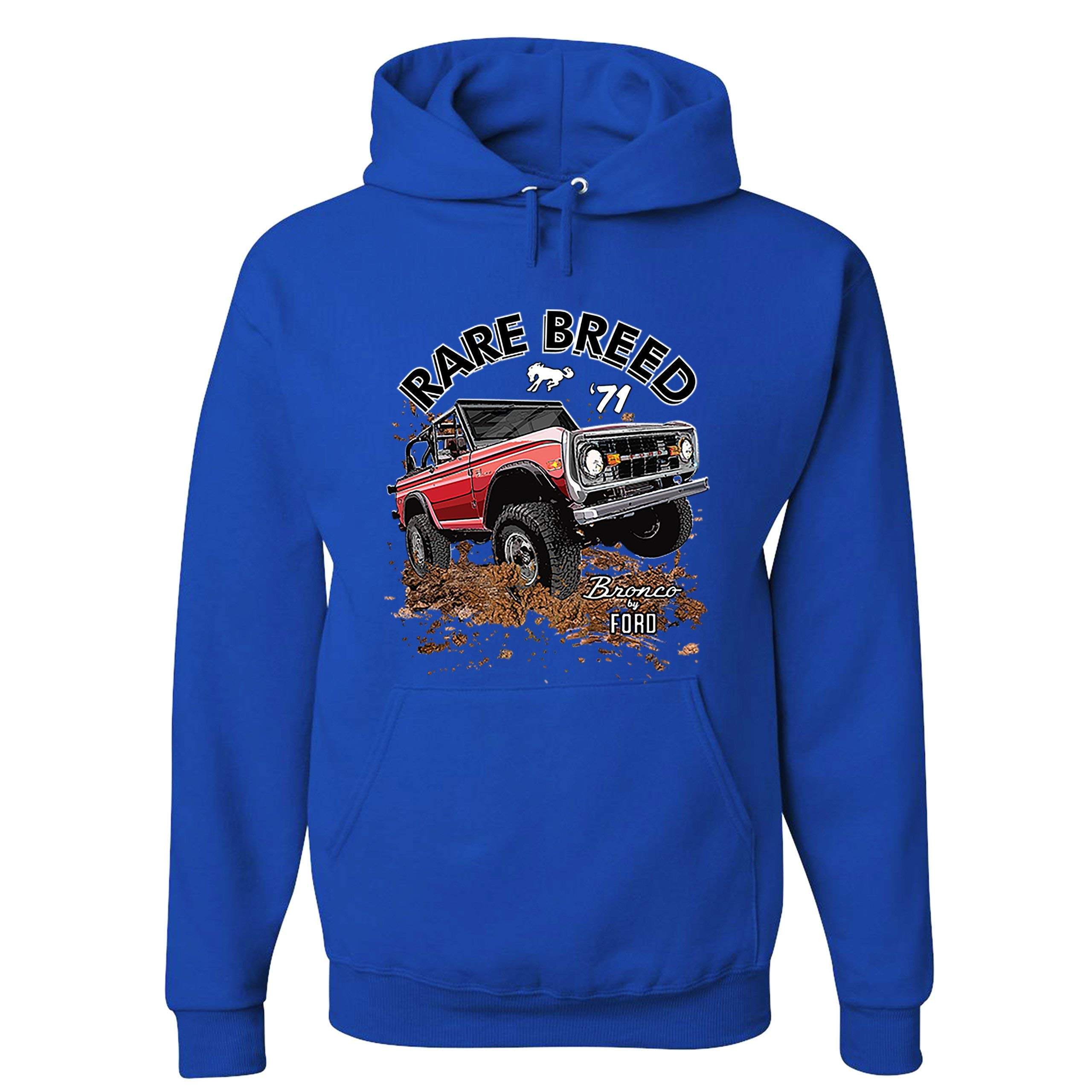 Tee Hunt Rare Breed Sweatshirt Bronco by Ford Licensed Hoodie Royal Blue Large