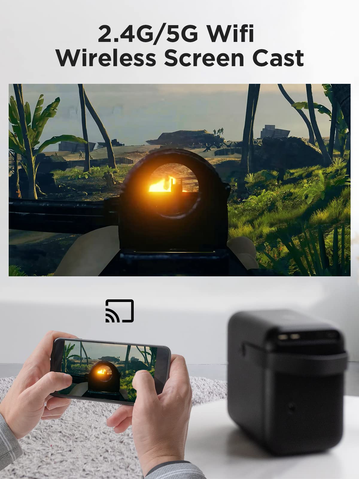 POKITTER Orca Retro 1080P Projector with WiFi and Bluetooth, 650 ANSI Lumens, Android 9.0 with 5000+ Apps, Auto Focus, 4D Keystone Correction, 10W Speakers, 40"-200" Image for Home,HDR10+,T6R MAX