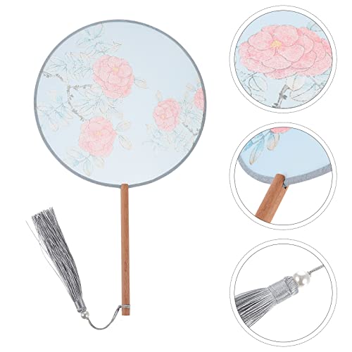 wrtgerht Chinese Round Fan Ancient Hand Fan Translucent Silk Fan Vintage Embroidery Hand Circular Fan Silk Dance Fan Wedding Supplies