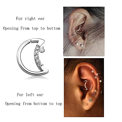 QWALIT 16g Daith Earrings Surgical Steel Tragus Helix Cartilage Piercing Jewelry Heart CZ Small Hoop Earring Silver