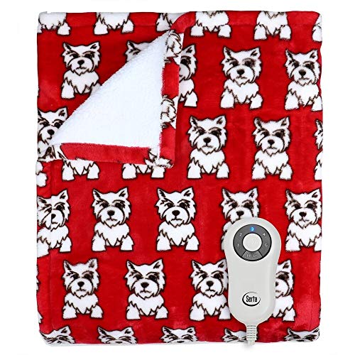 Serta Shiny Sherpa Electric Heated Warming Throw Blanket Dogs Red - 50" x 60"