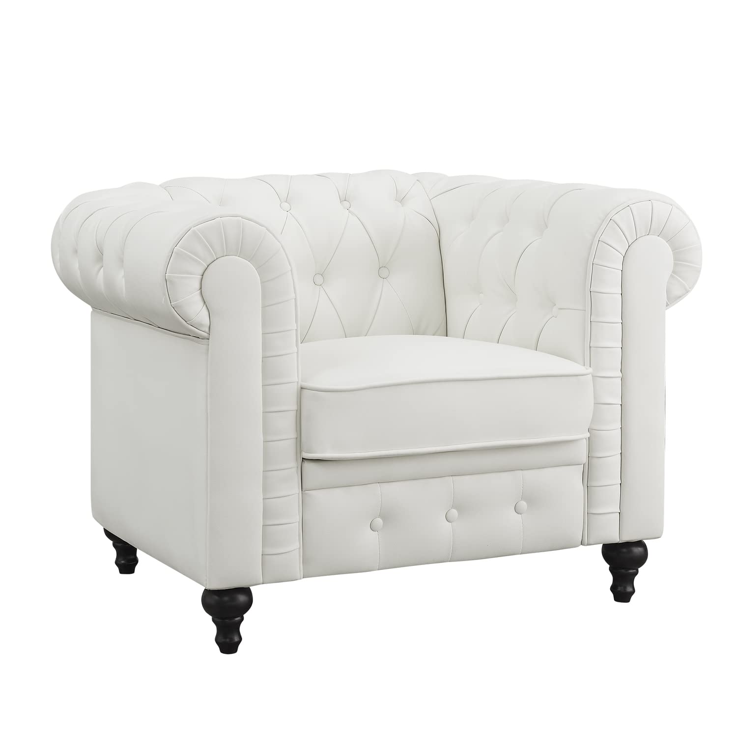 Naomi Home Emery Chesterfield Single Sofa Chair for Living Room, Mid Century Chair with Rolled Arms, Tufted Cushion, Solid Wooden Legs Reading Chairs for Bedroom Comfy Tool-free Assembly – White