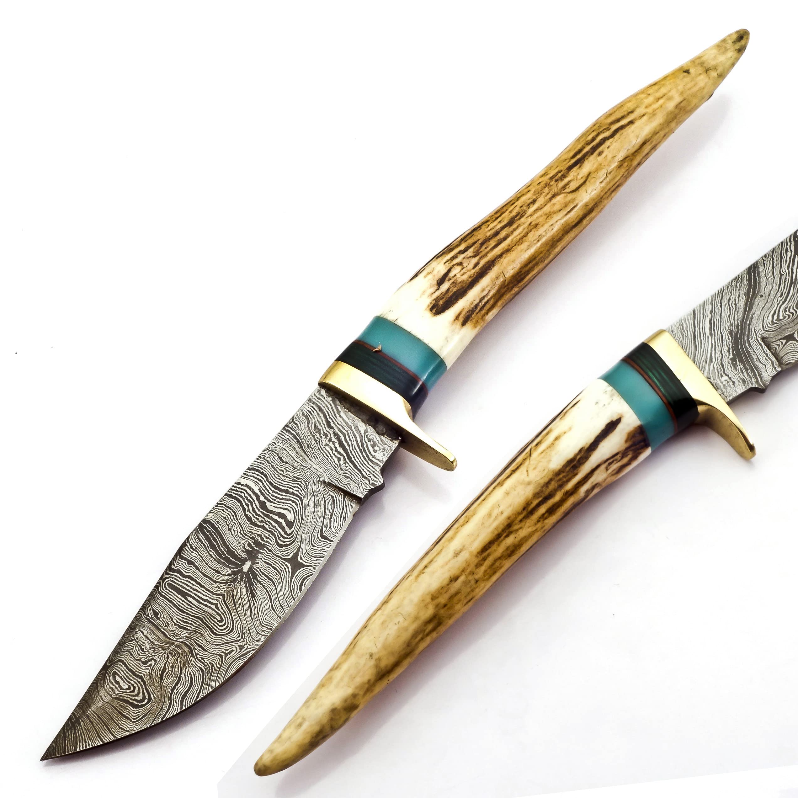 Skokie Knives Custom Hand Made Damascus Steel Hunting Knife Handle Stag Antler