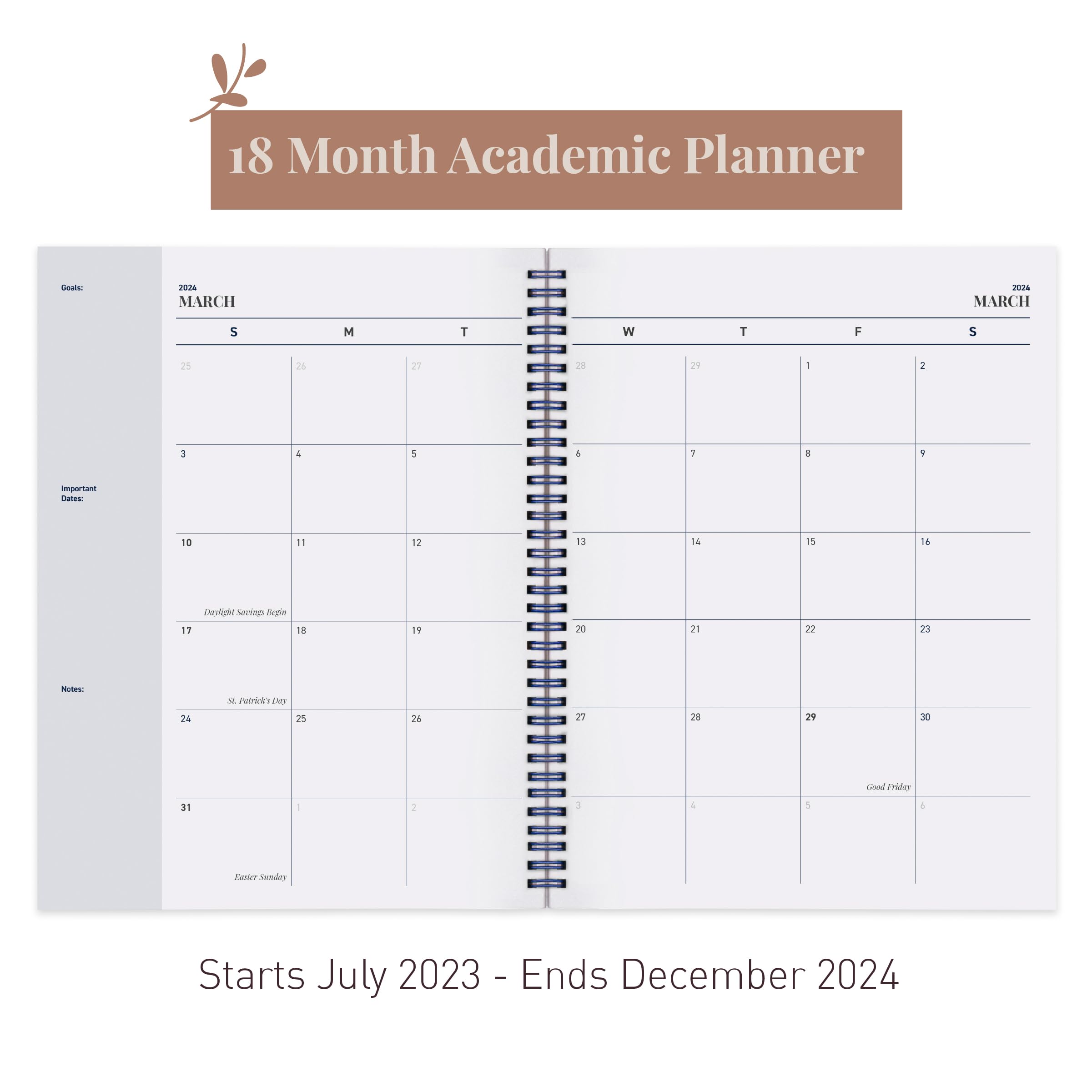 Rileys Planner 2024-2025 18-Month Academic Weekly Planner - Typographic Weekly & Monthly Agenda Planner, Flexible Cover, Notes Pages, Twin-Wire Binding (8 x 11 inch, Pink)