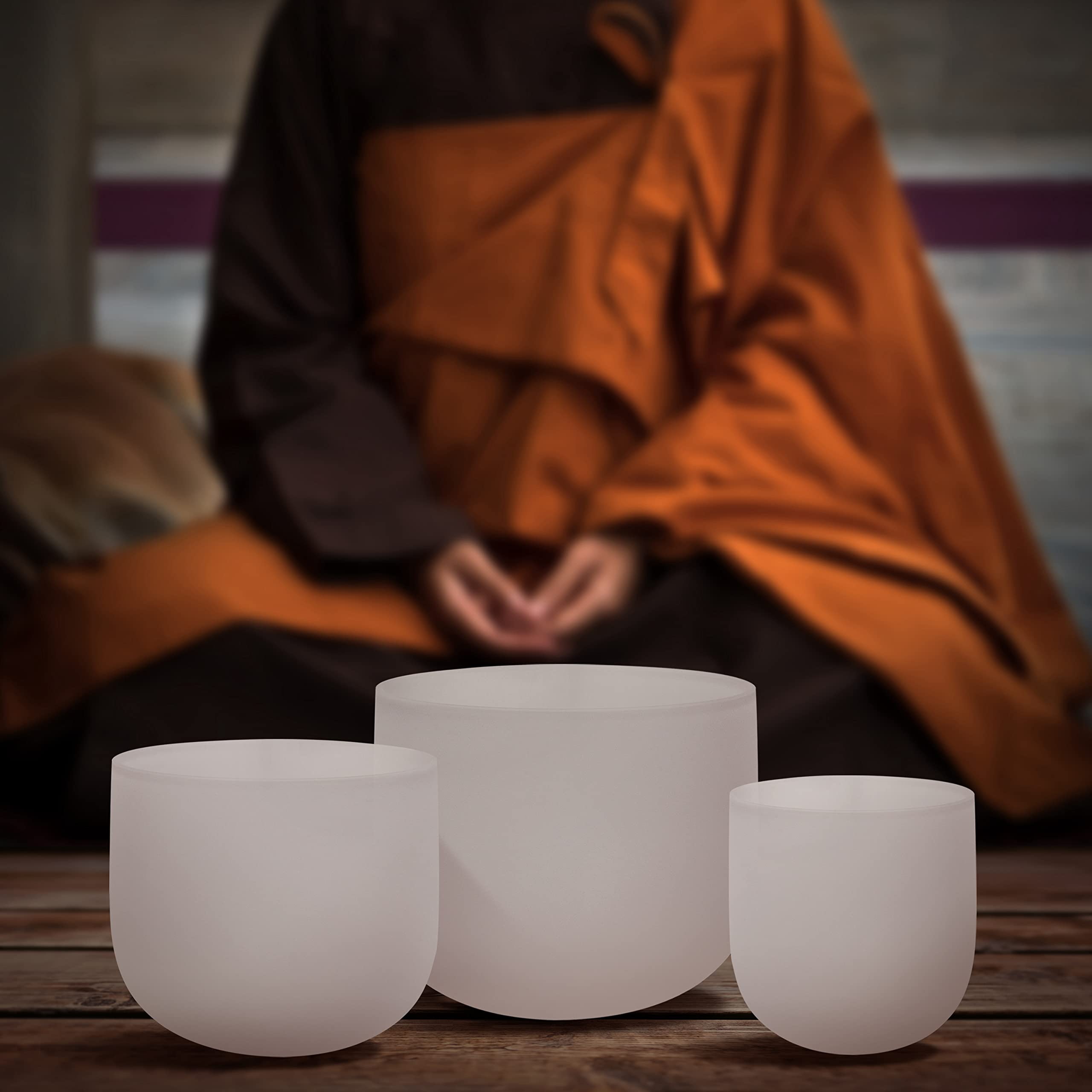 SITSANG 440 Hz Chakra Set of 3 Crystal Singing Bowls 6-10 inch with Heavy Duty Artificial Leather Carrying Case and Singing Bowl Suede Strikers and Rubber Mallet