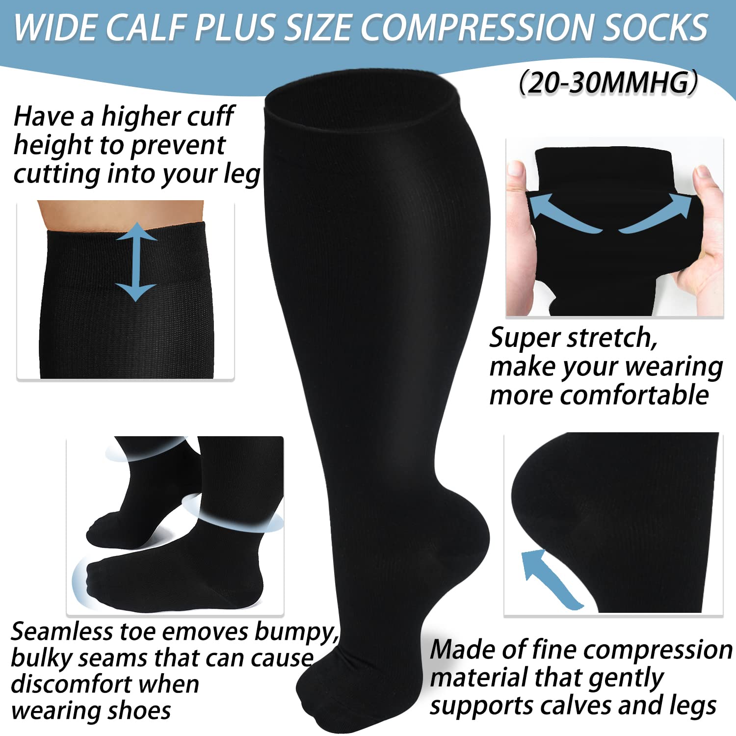 SIOAUIRT Plus Size Compression Socks for Women Men 20-30 mmHg, Wide Calf Stockings Best Support for Circulation, Running