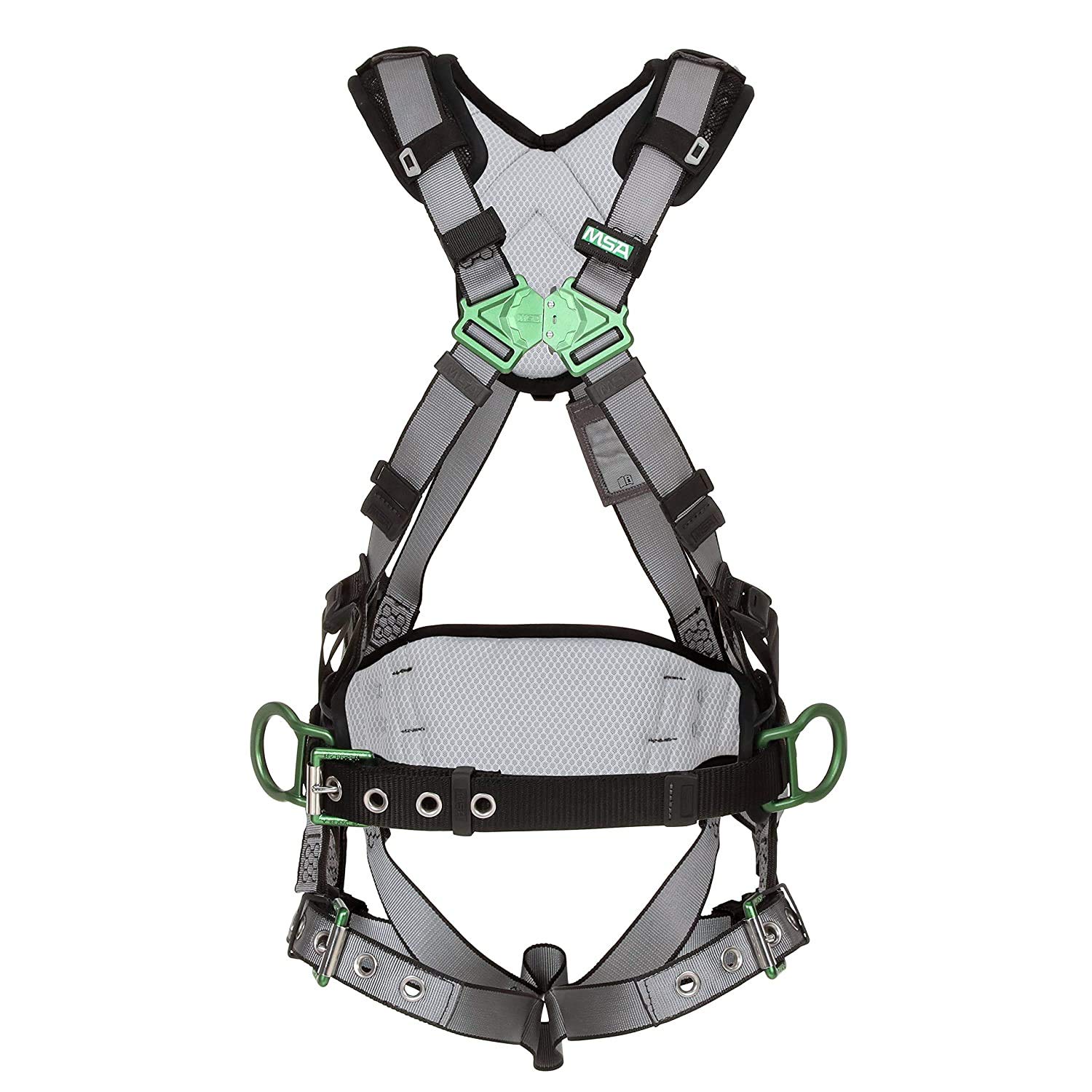 MSA 10195134 V-FIT Construction Safety Harness - Size: Standard (Medium), D-Ring Configuration: Back/Hip, Quick Connect Leg Straps, With Shoulder/Lumbar Padding, Full Body Harness