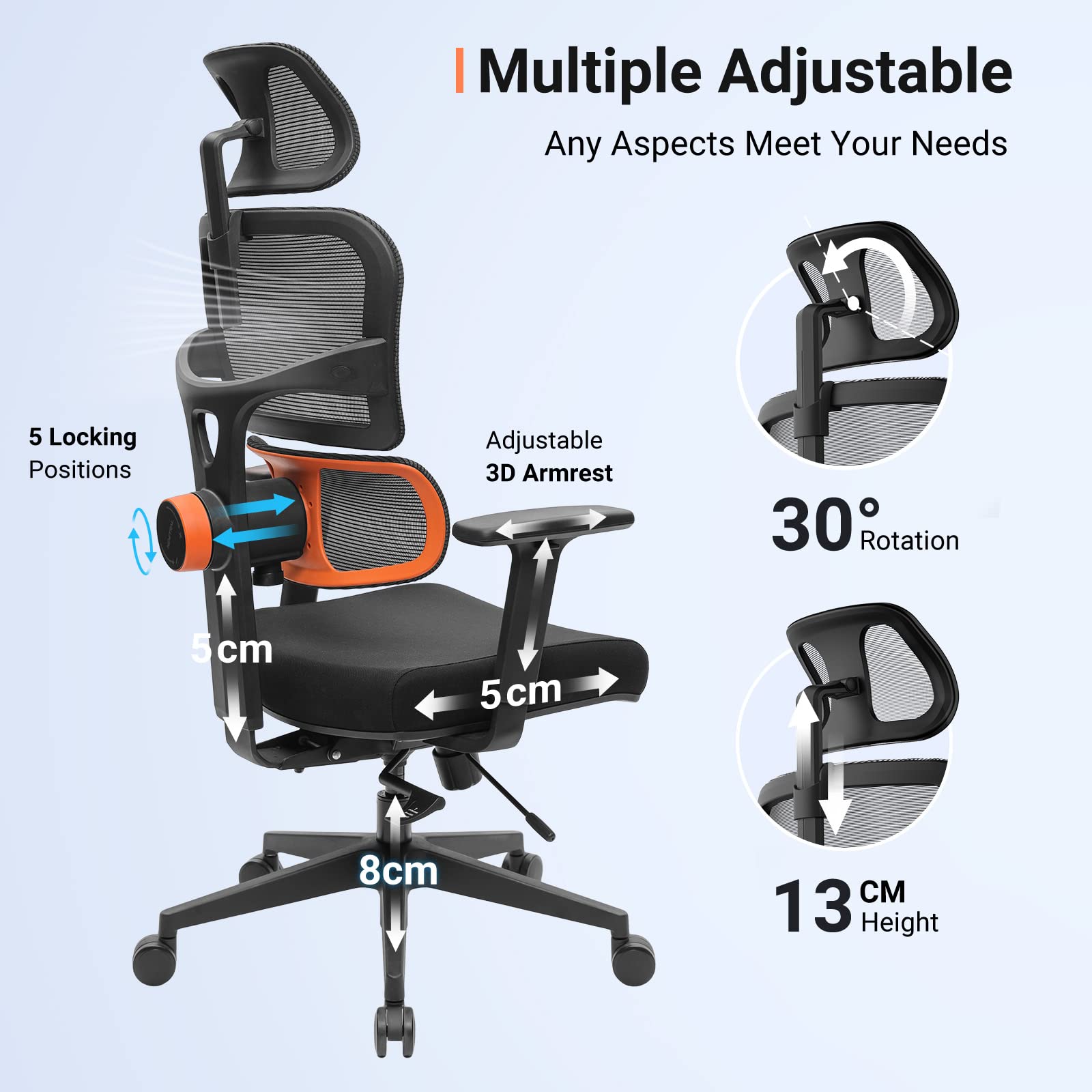 Newtral Ergonomic Office Chair, Automatic Waist-Chasing High Back Desk Chair with Adjustable Lumbar Support & Headrest, 3D Flip-up Armrest, 96°-116° Tilt Function for Office and Home Black